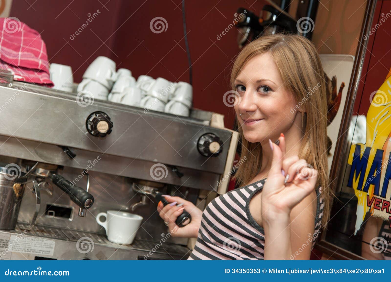 Young Waitress Making Coffee Stock Image - Image of happy, indoor: 34350363