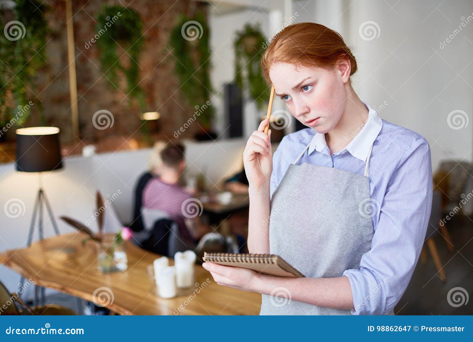 Waitress at work stock image. Image of girl, redhair - 98862647