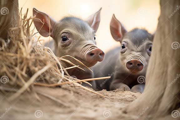 Young Warthog Piglets in a Burrow Stock Photo - Image of mammal, pigs ...