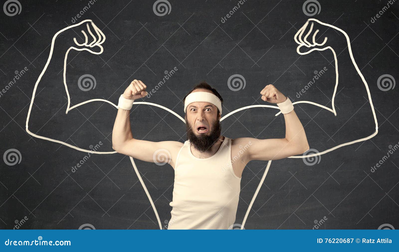 Young Weak Man with Drawn Muscles Stock Image - Image of drawn, beard ...