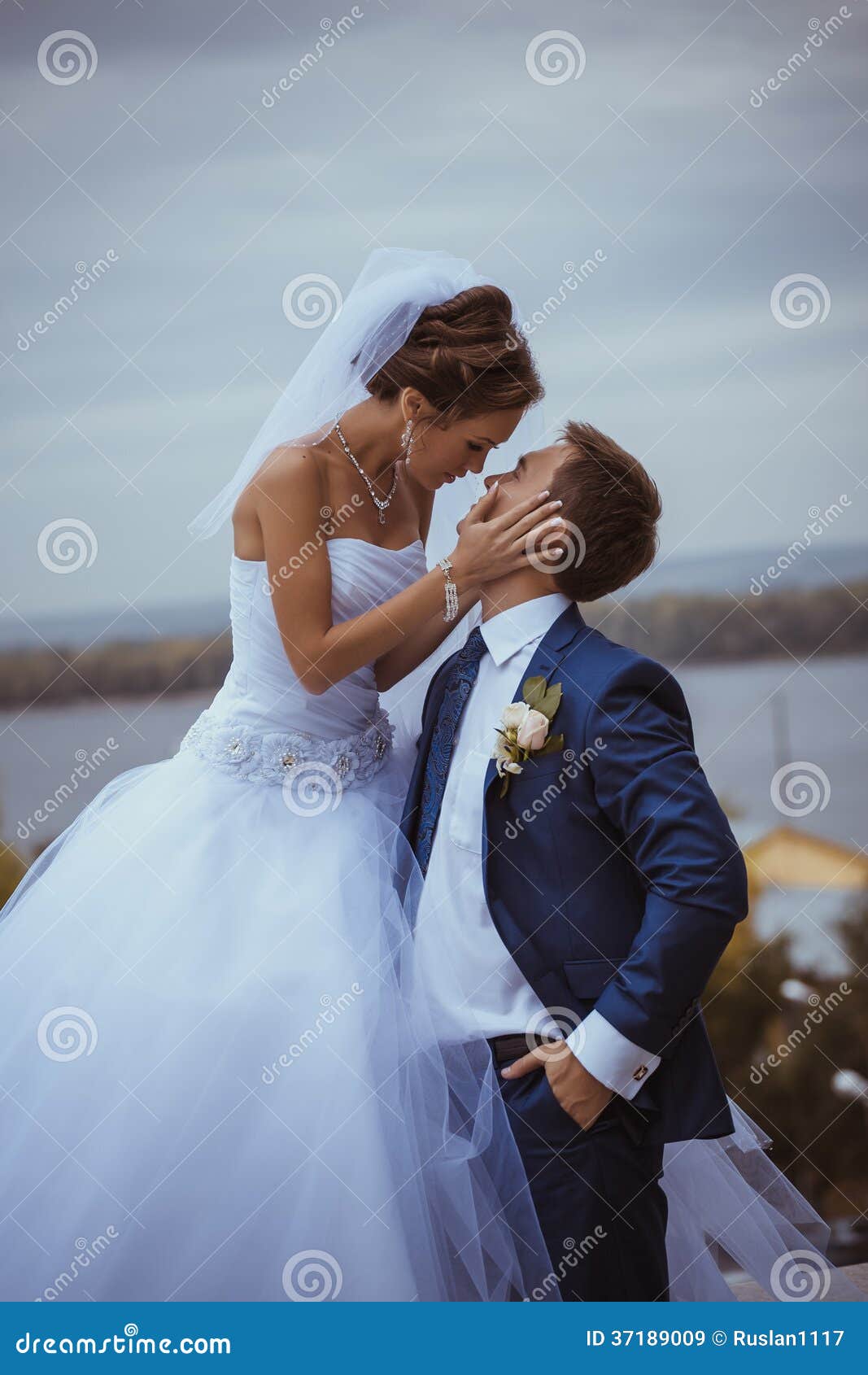Young Wedding Couple Kissing Stock Image - Image of holiday, husband ...