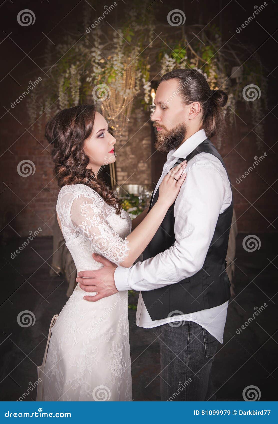 Young Wedding Couple in Retro Style Stock Image - Image of female, girl ...