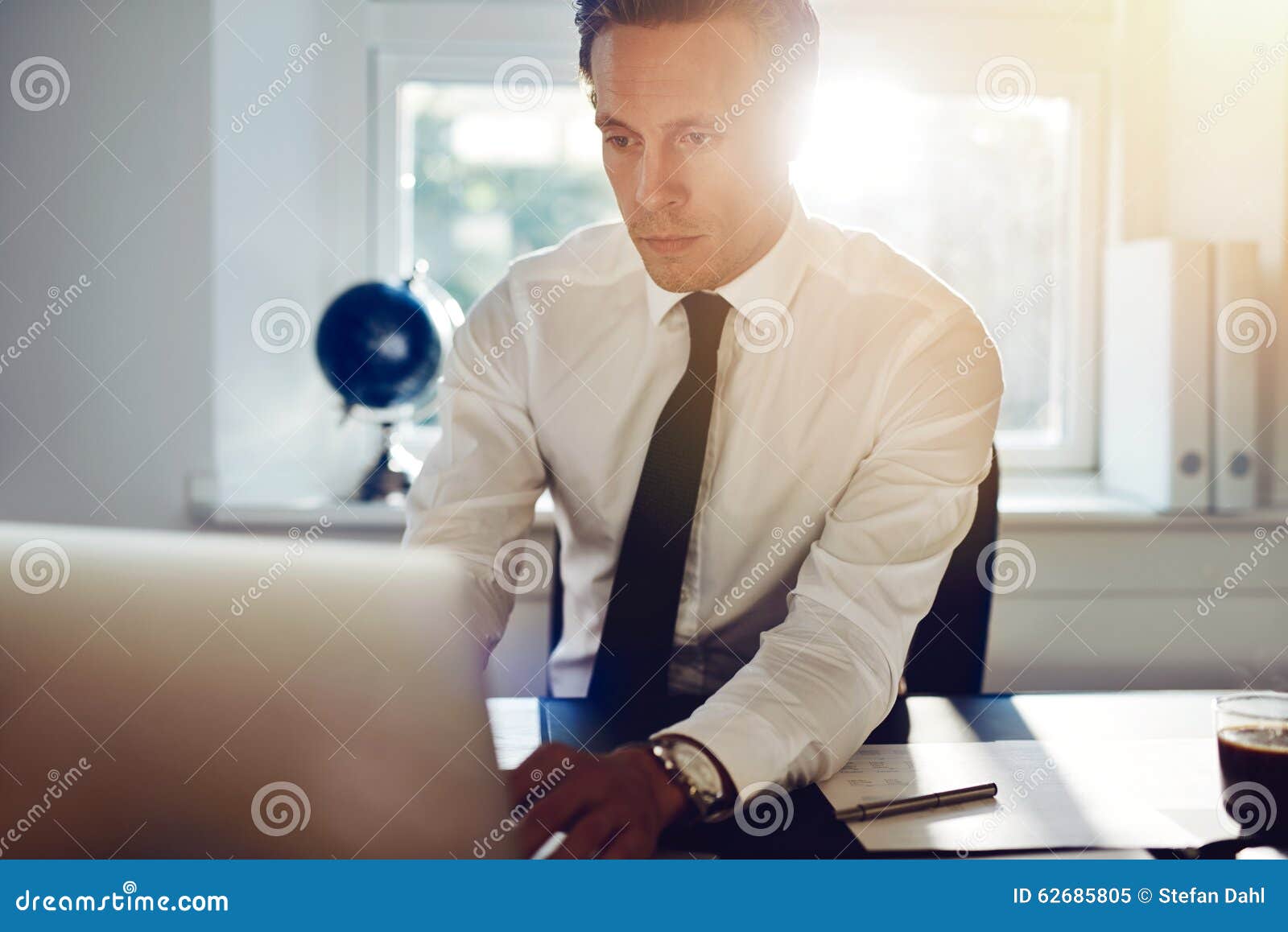 Young White Business Man Working on Computer Stock Image - Image of ...