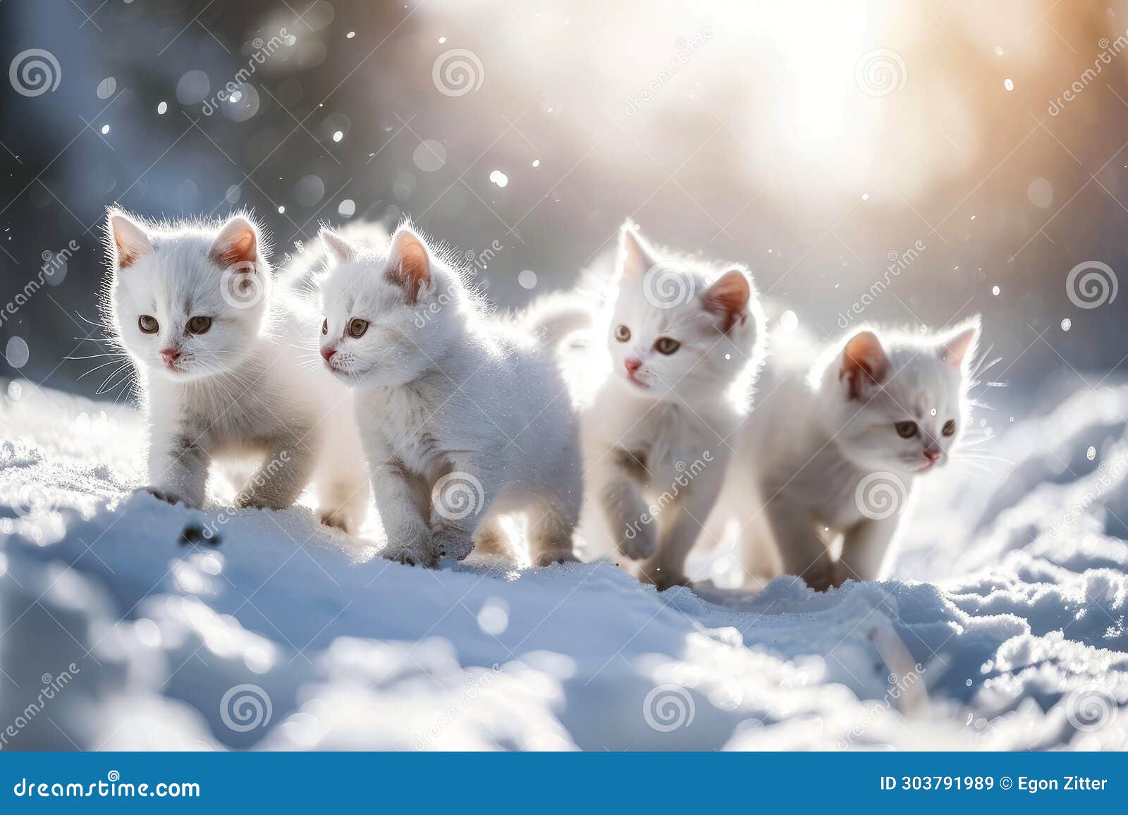 White Kittens Playing in the Snow Stock Illustration - Illustration of ...