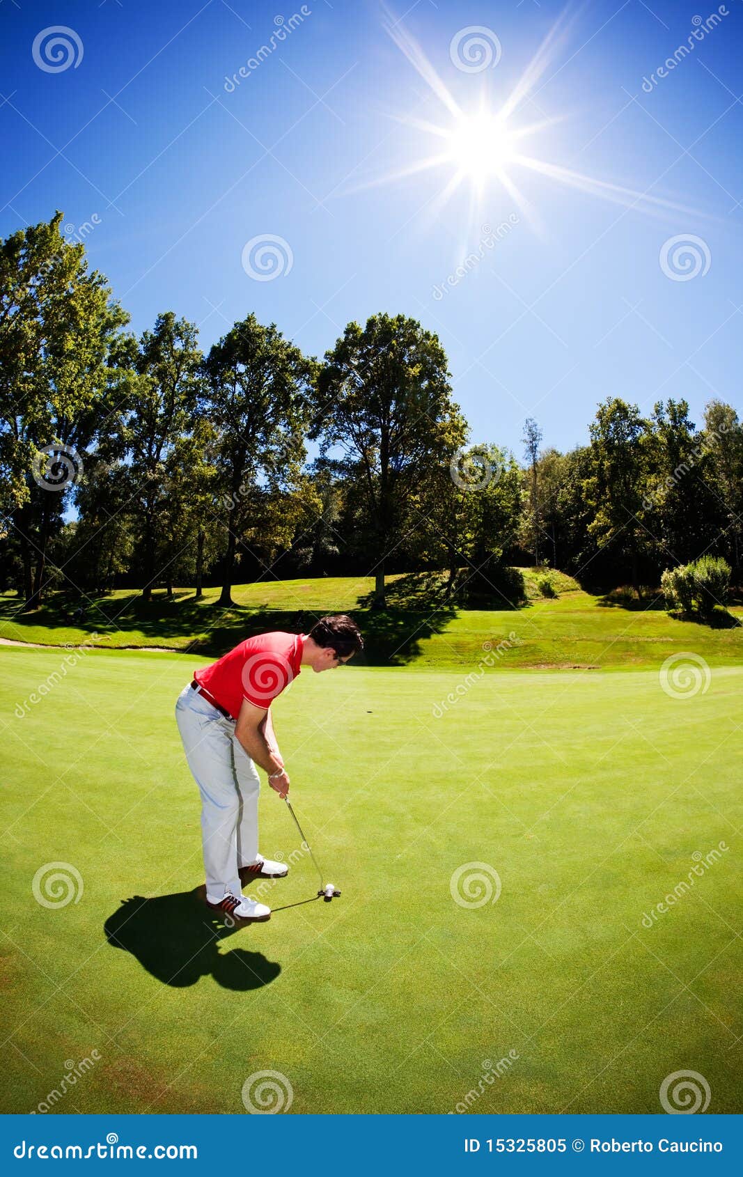 Young White Male Golfer Red Shirt Stock Image - Image of golfer ...