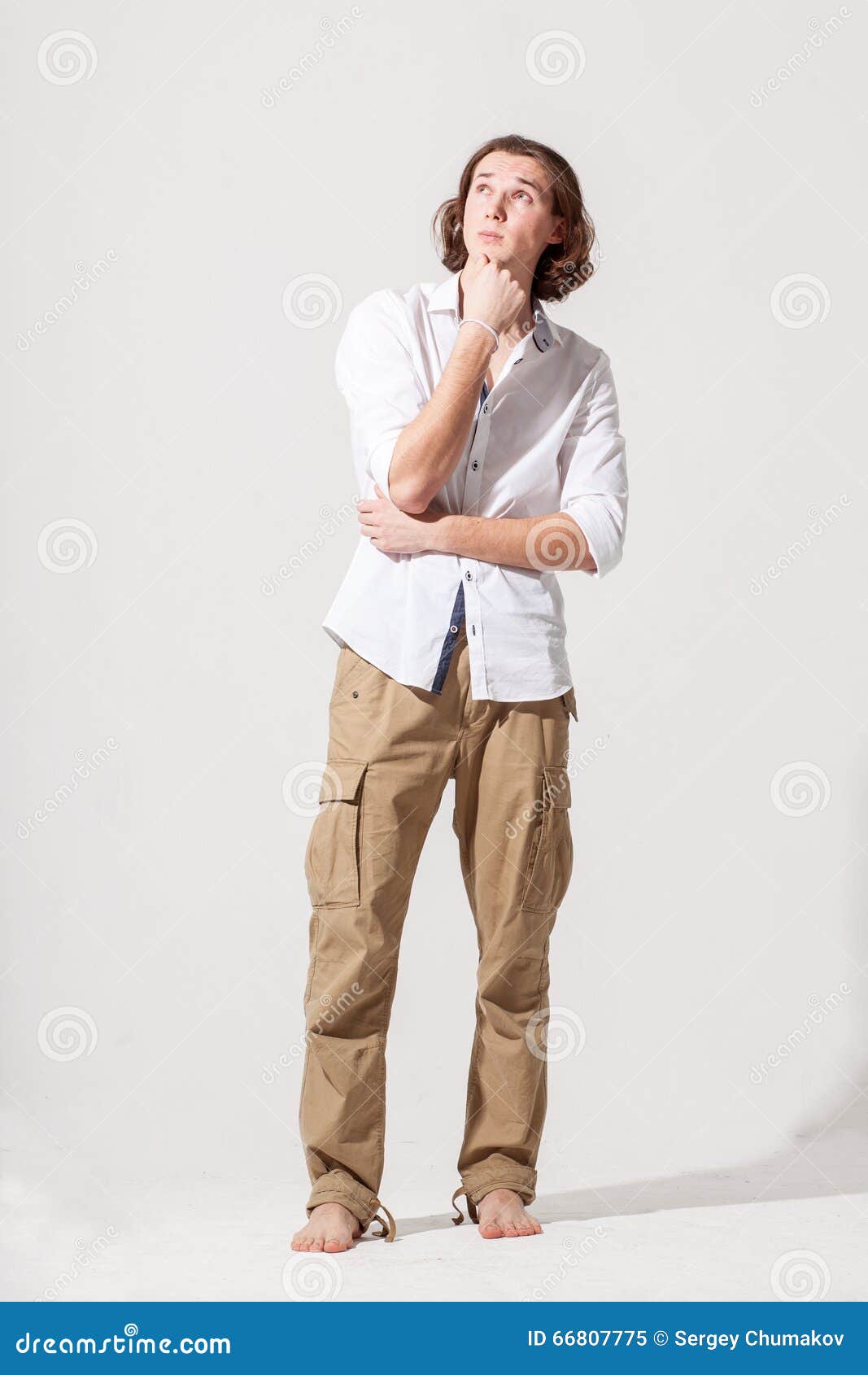 Young White Man Thinking and Looking Up Isolated Stock Image - Image of ...