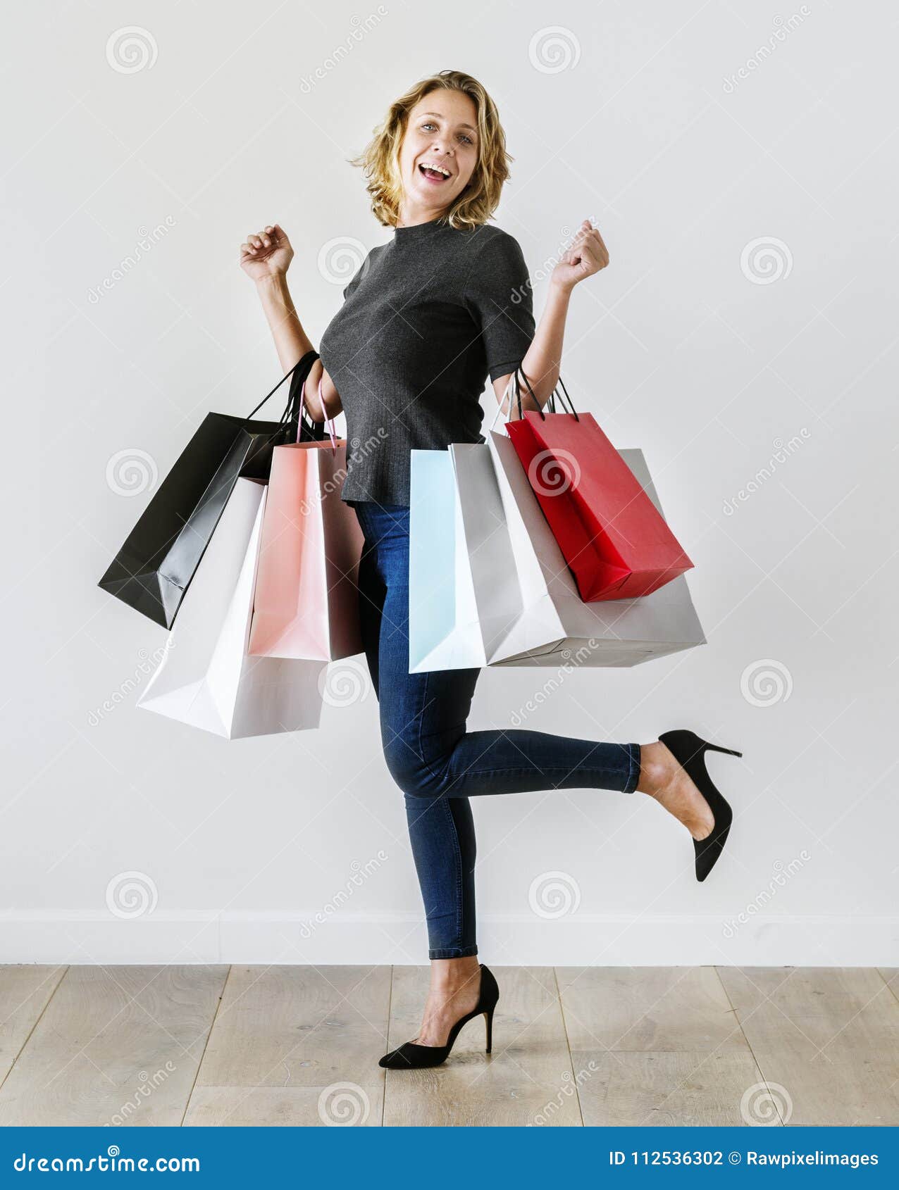 Young White Woman Enjoy Weekend Shopping Alone Stock Photo - Image of ...