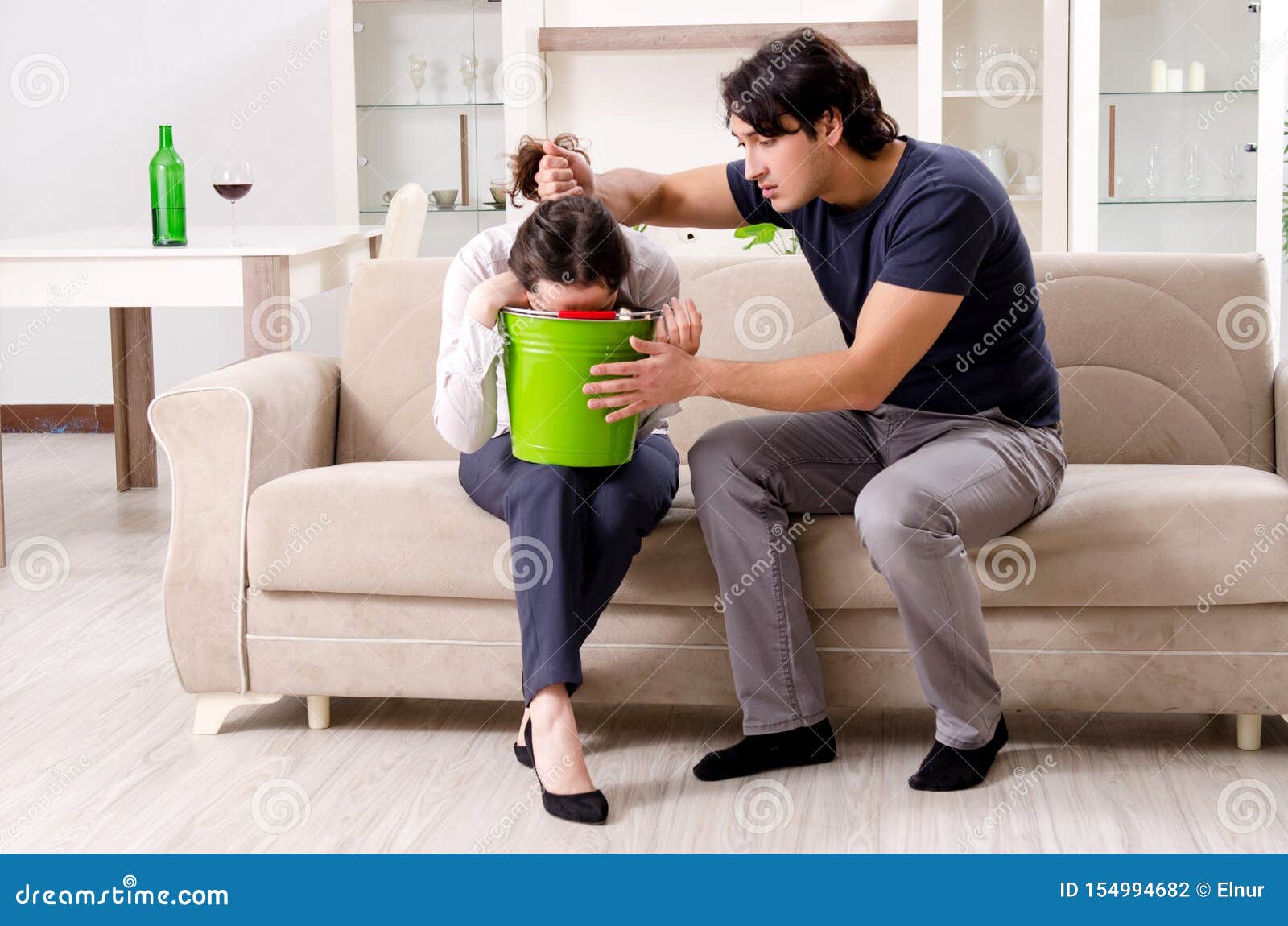 Young Wife Suffering from Sick Stomach and Vomiting Stock Photo - Image ...