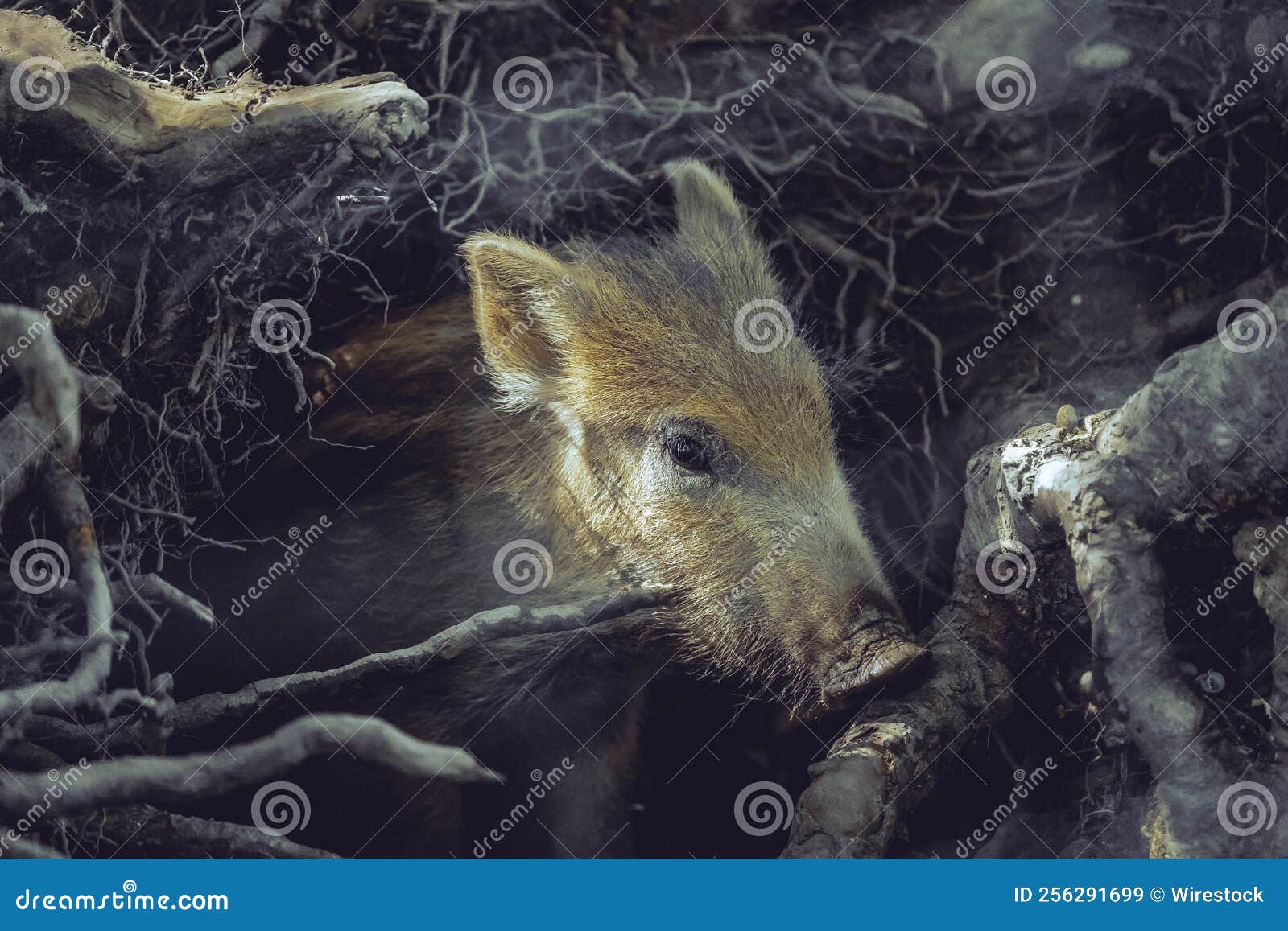 Young Wild Boar Hiding on a Hole Under a Tree Stock Image - Image of ...