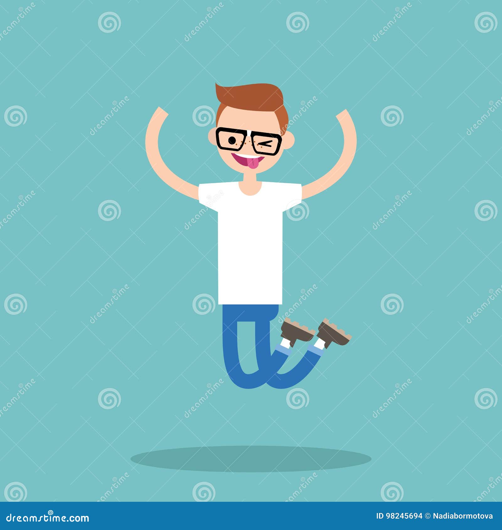 Young Winking Jumping Nerdy Boy Stock Vector - Illustration of joyful ...