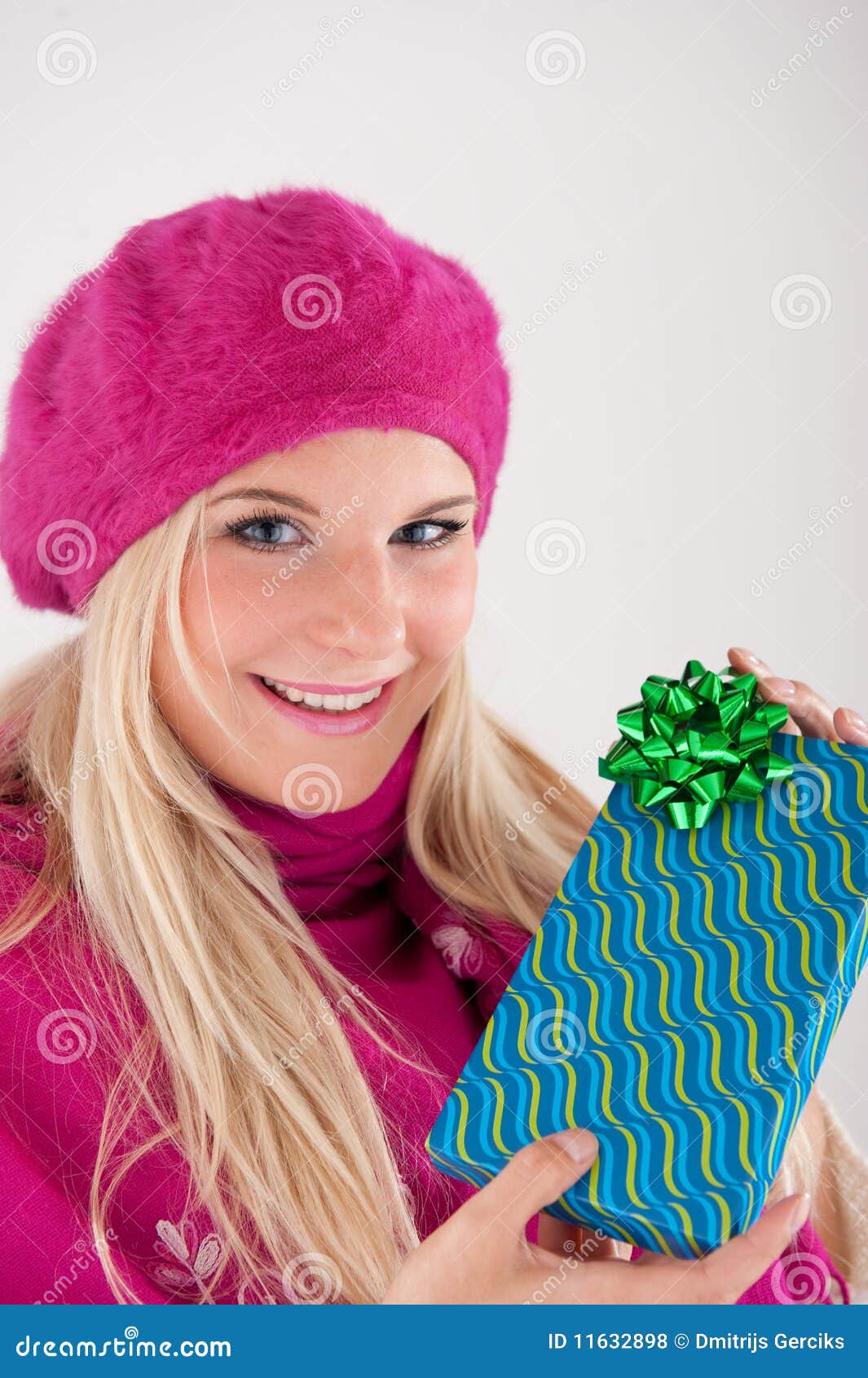 Young Winter Woman in Hat with Present Stock Photo - Image of isolated ...