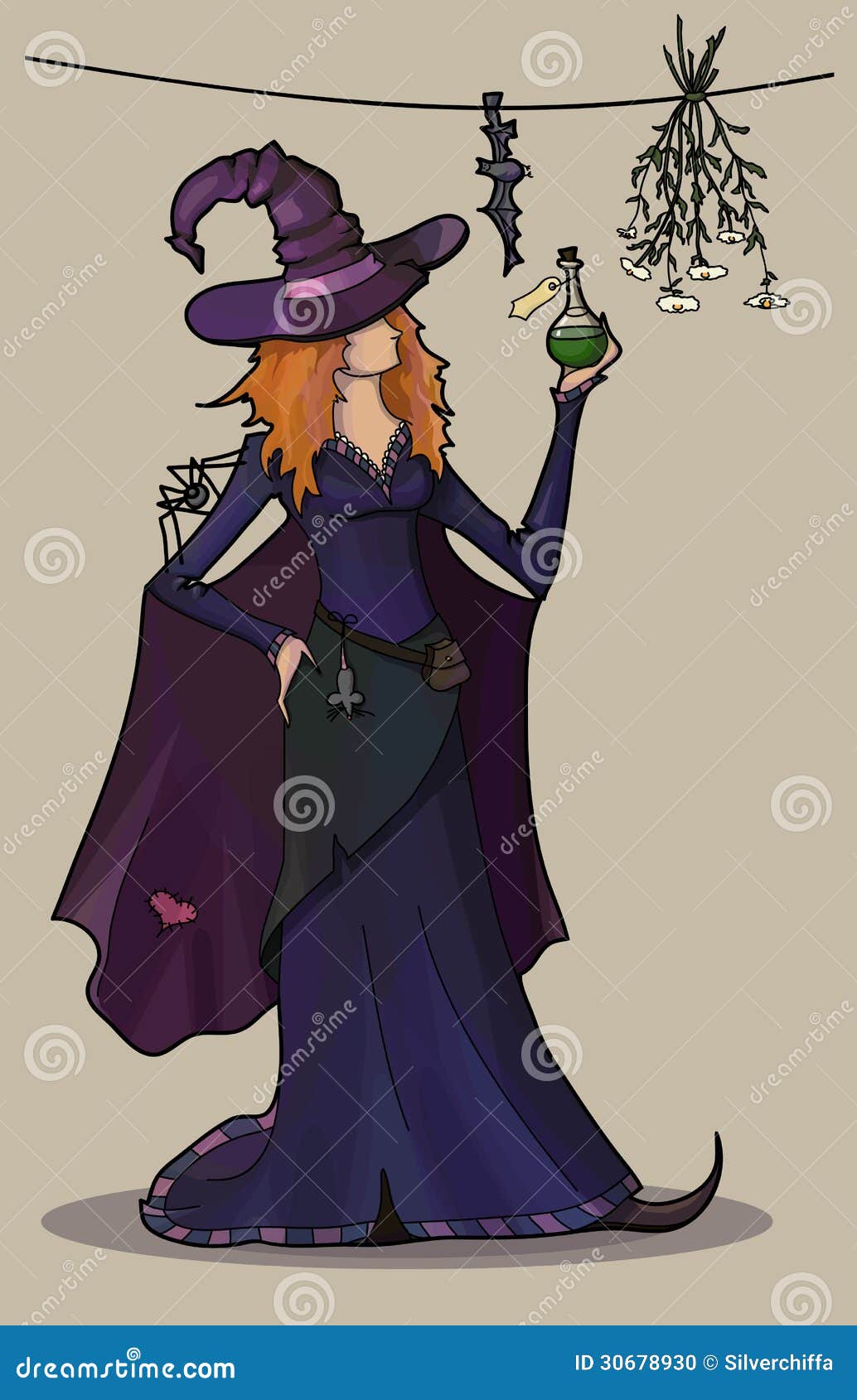 Young Witch with Poison and Spider Stock Vector - Illustration of ...