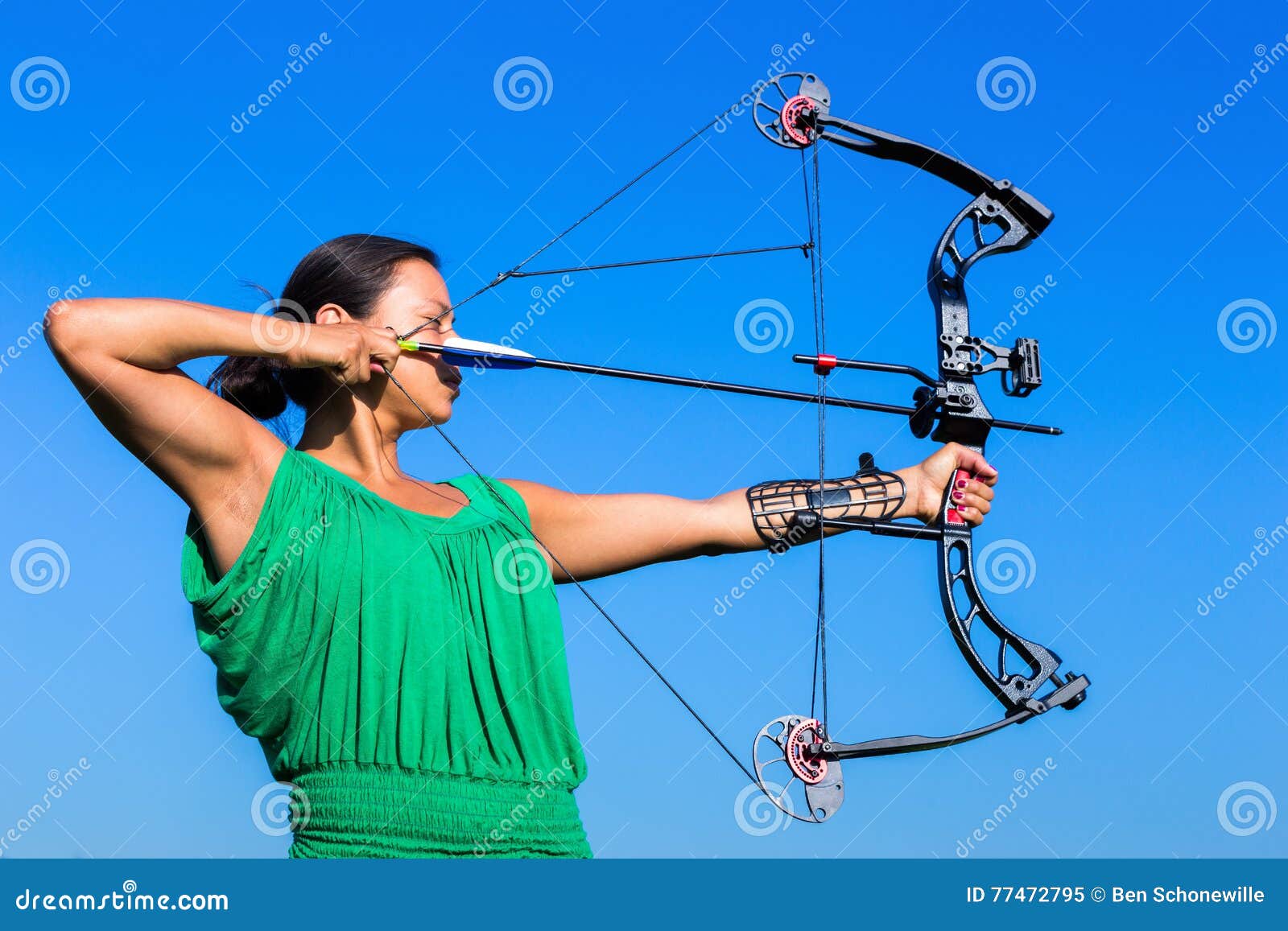 Young Woman Aiming Arrow of Compound Bow Stock Image - Image of ...