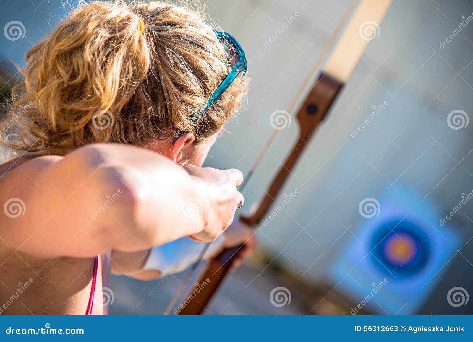 Young Woman Aiming with a Bow Stock Image - Image of arrow ...