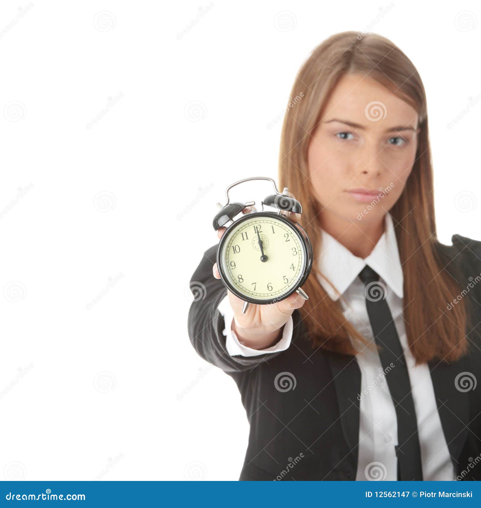 A Young Woman with Alarm Clock Stock Image - Image of isolated, home ...