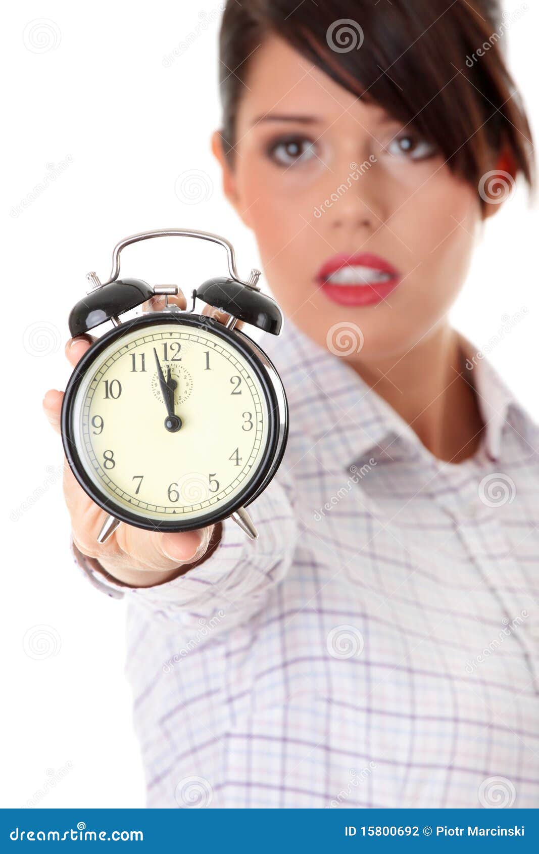 A Young Woman with Alarm Clock Stock Photo - Image of minute, alarm ...