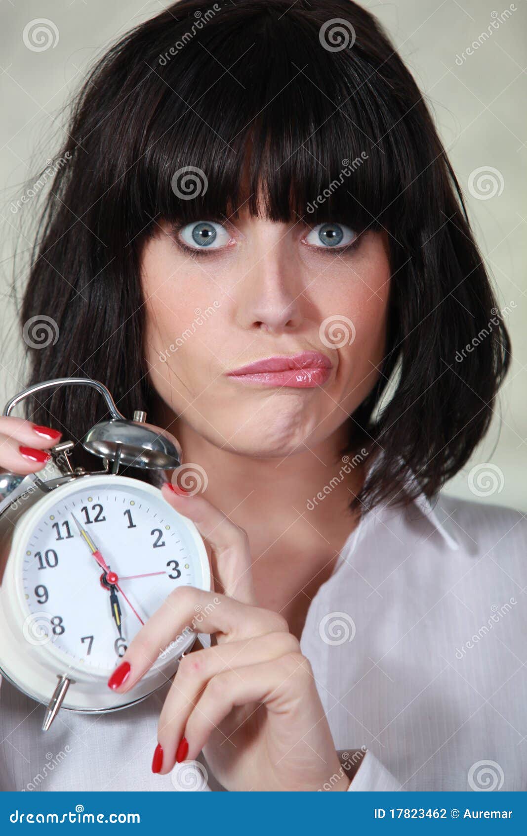 Young Woman with Alarm Clock Stock Photo - Image of move, blue: 17823462