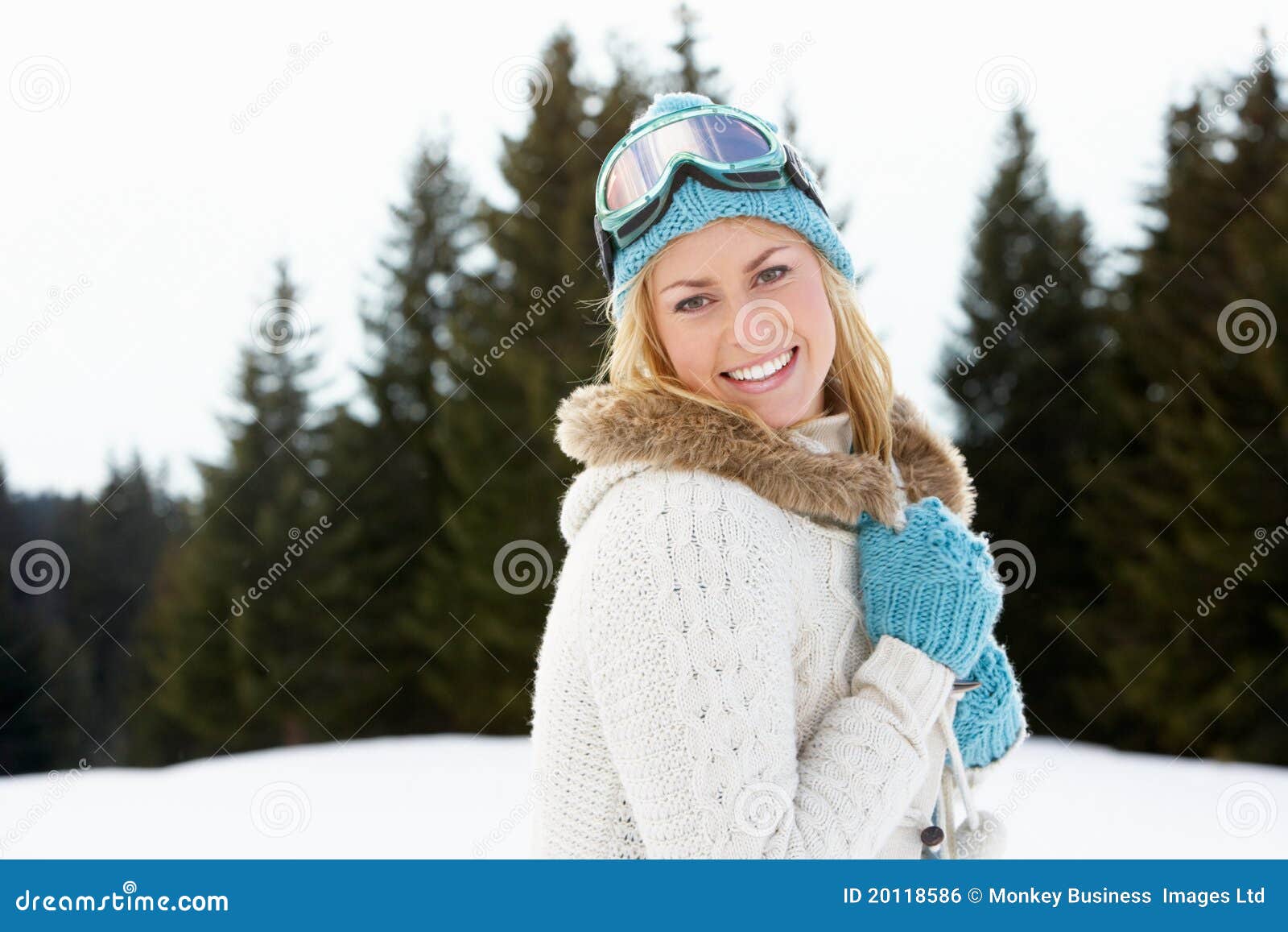 Young Woman in Alpine Snow Scene Stock Photo - Image of alpine, goggles ...