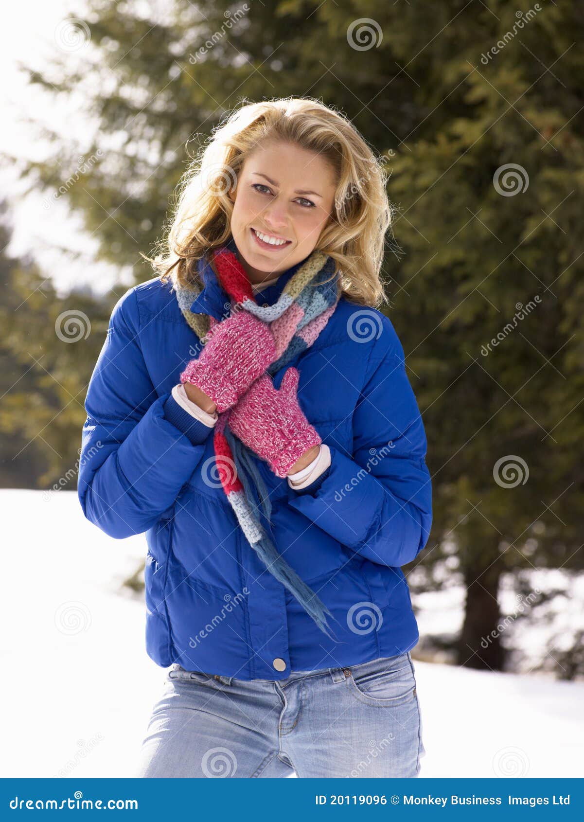 Young Woman in Alpine Snow Scene Stock Photo - Image of gloves ...