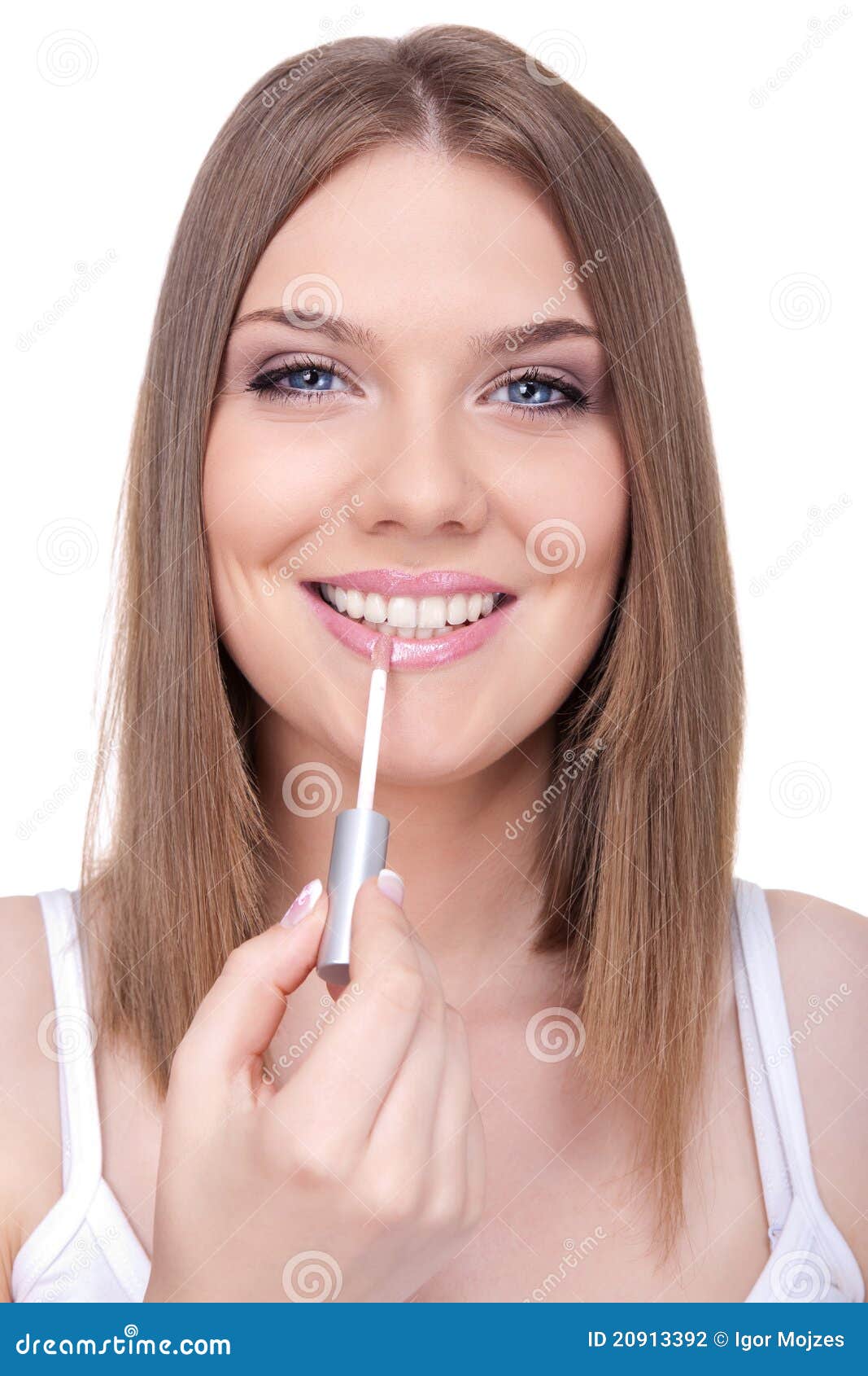 Young Woman Applying Lip Gloss Stock Photo - Image of close, cosmetic ...