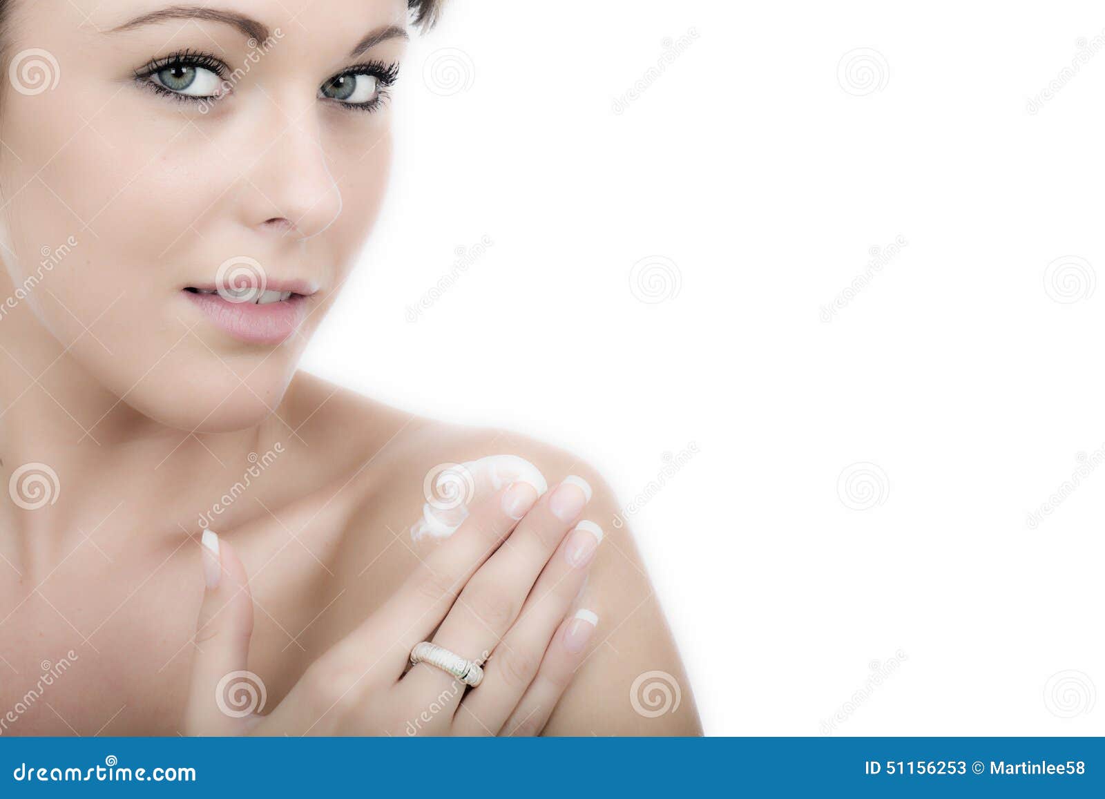 Young Woman Applying Moisturizing Cream Stock Image - Image of path ...