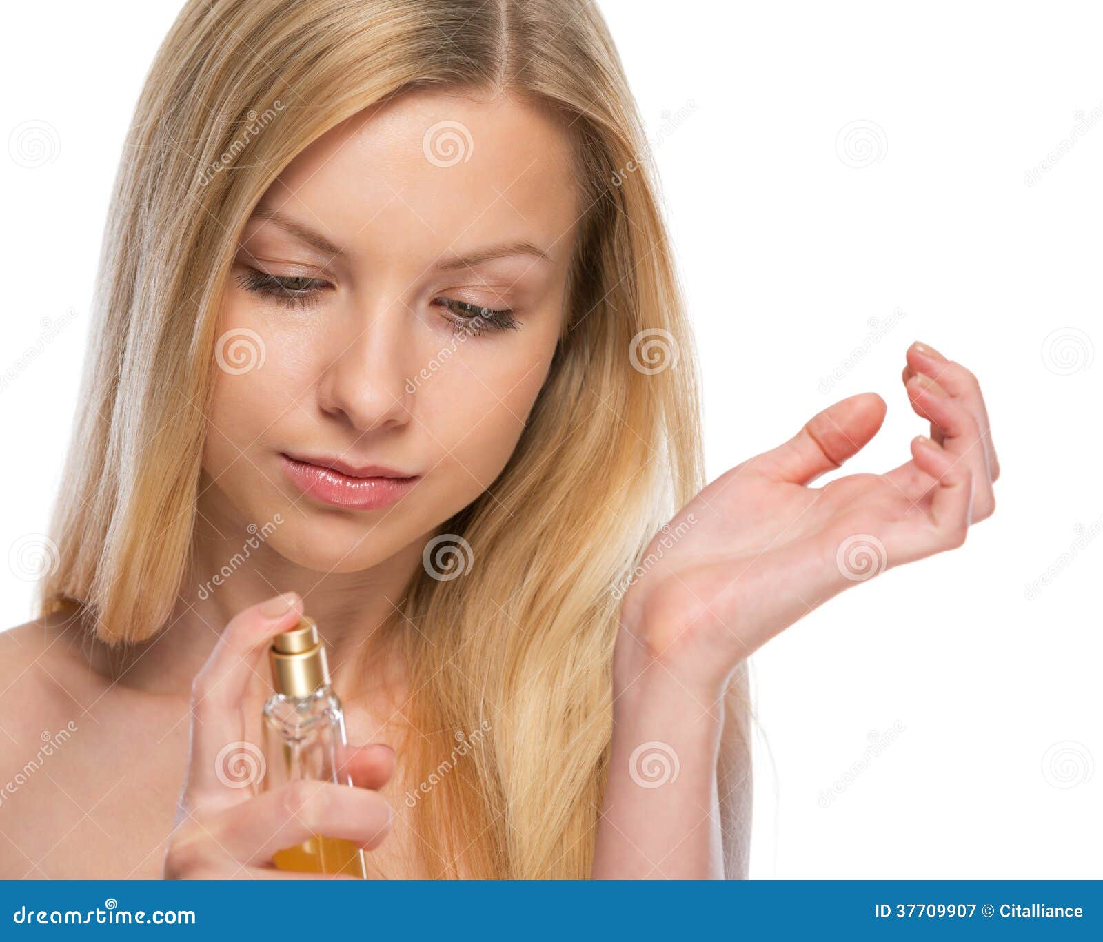 Young Woman Applying Perfume on Hand Stock Image - Image of fragrant ...
