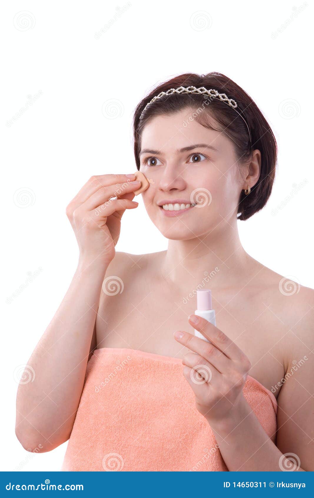 Young Woman Applying Toner Creme on Face Stock Image - Image of ...