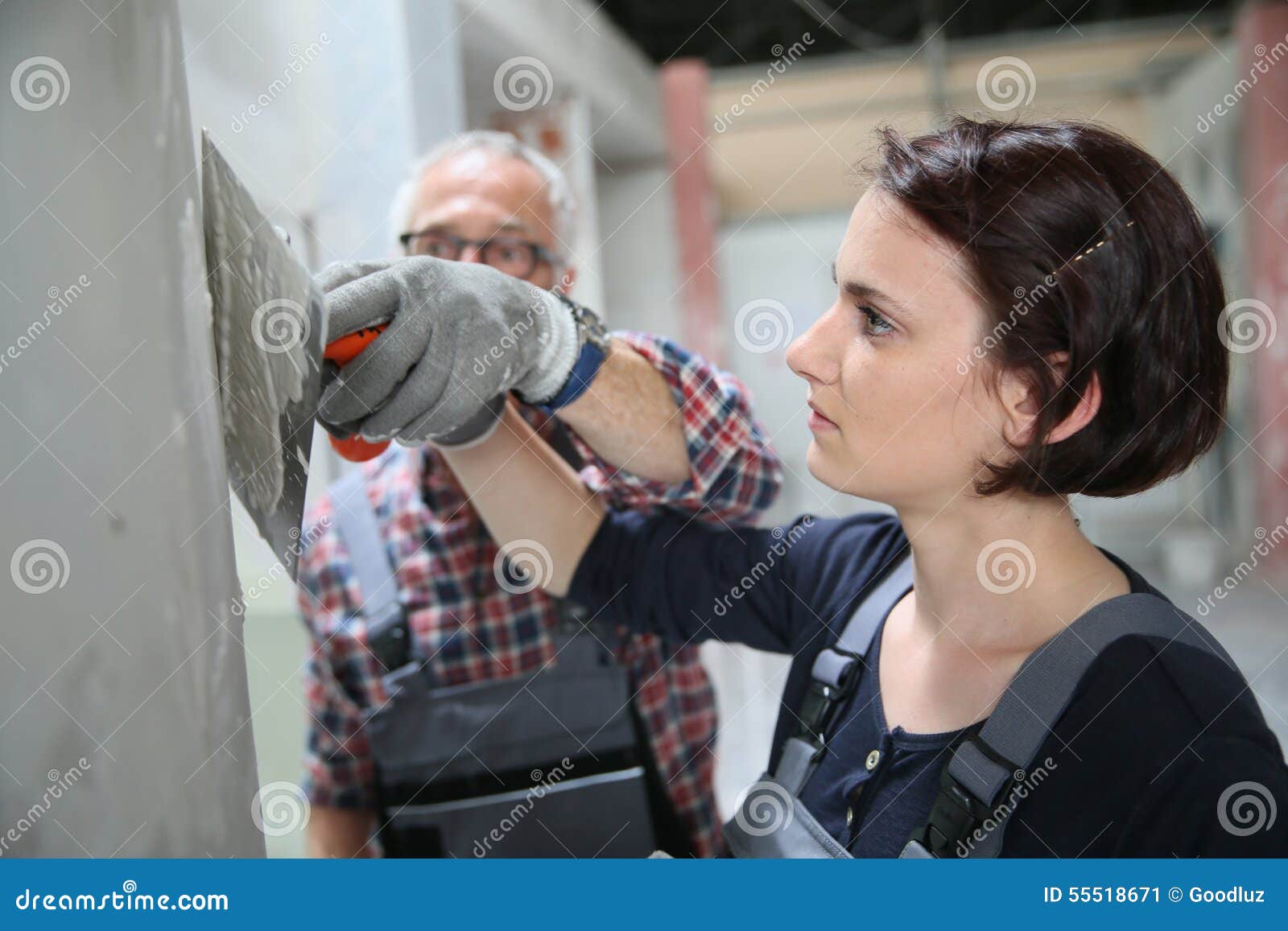 Young Woman Apprentice in Plastery with Professor Stock Image - Image ...