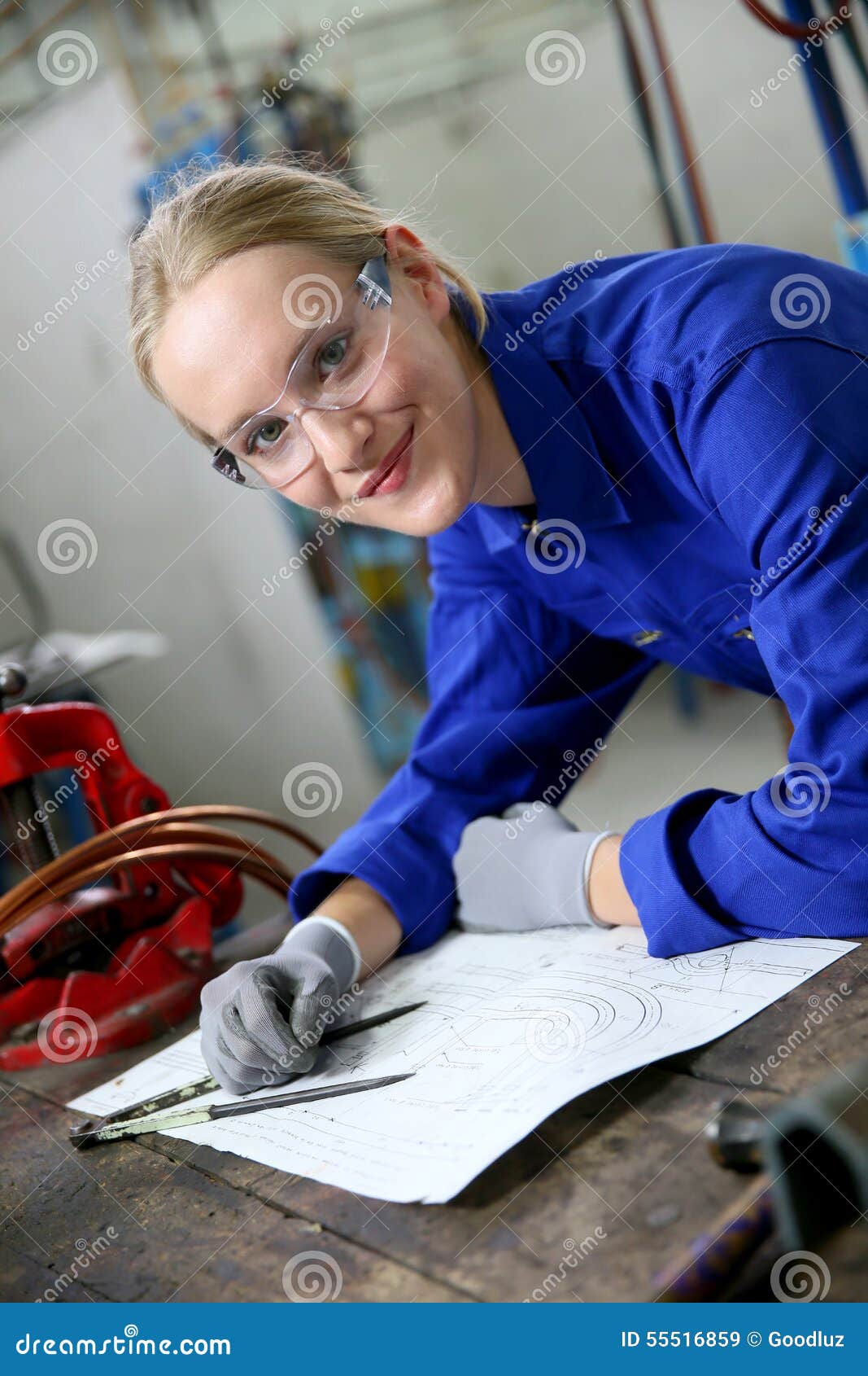 Young Woman Apprentice in Plumbery Stock Image - Image of plumbing ...