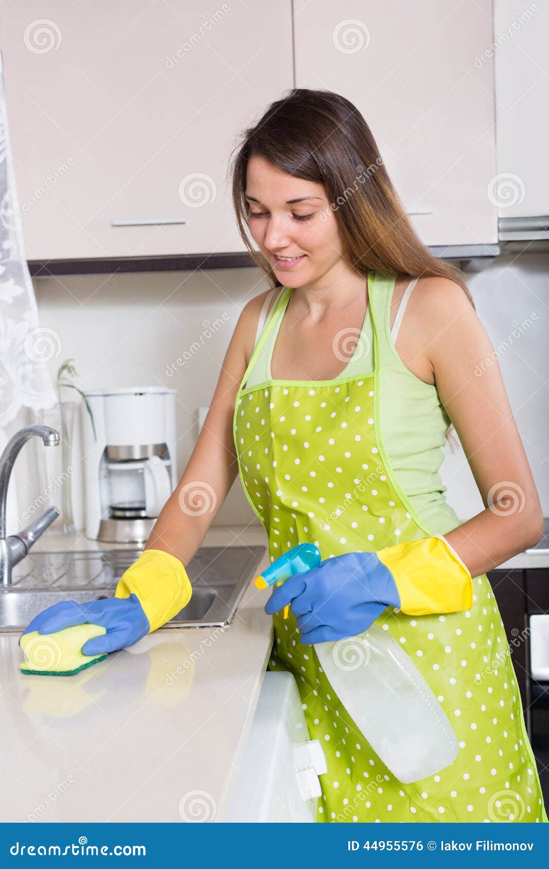 Young woman in apron stock photo. Image of smile, household - 44955576