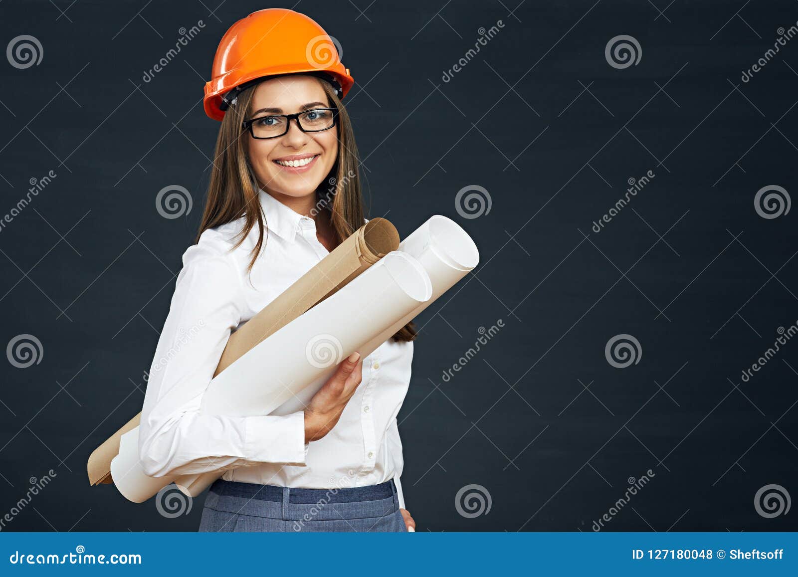 Young Woman Architect Holding Blueprint. Stock Photo - Image of ... Young Woman Architect Holding Blueprint. Stock Photo - Image of ...