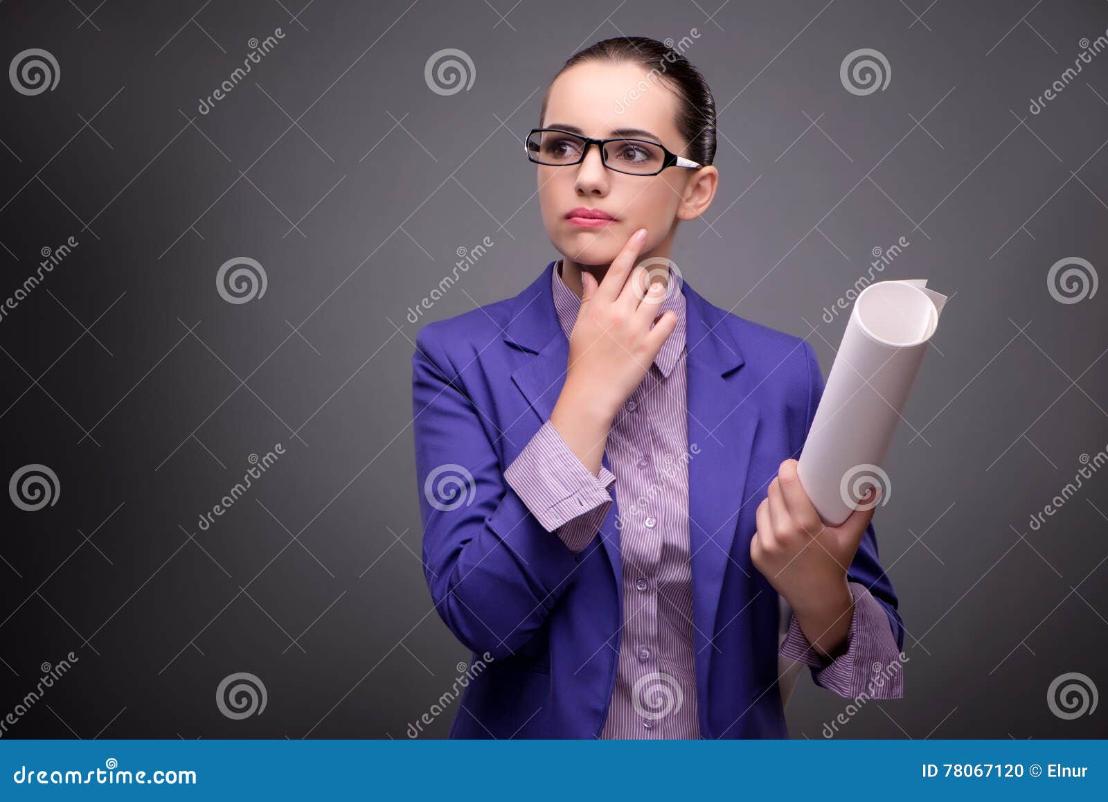 The Young Woman Architect Thinking about Next Project Stock Photo ...