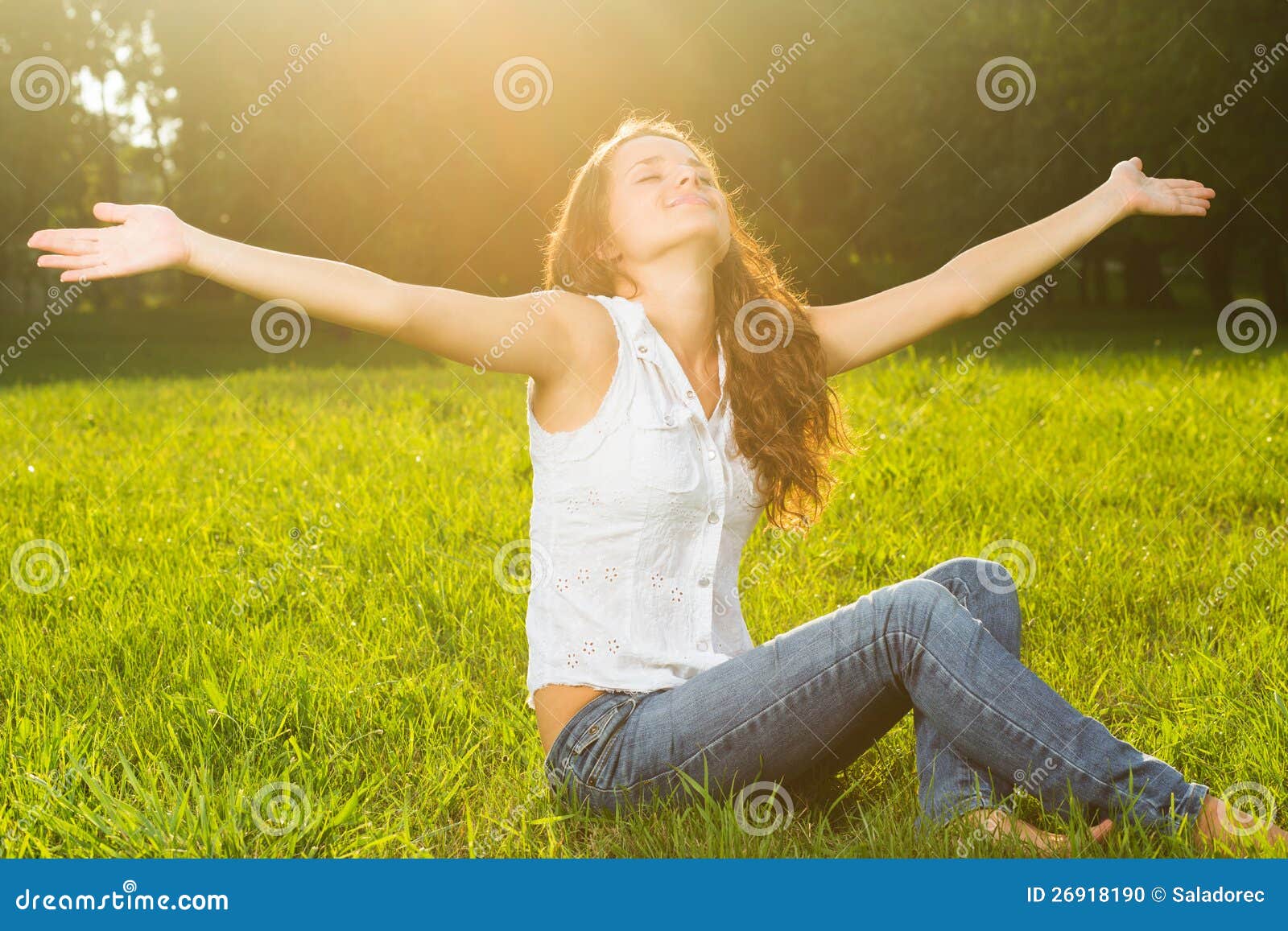 A Young Woman with Arms Outstretched Stock Photo - Image of beauty ...