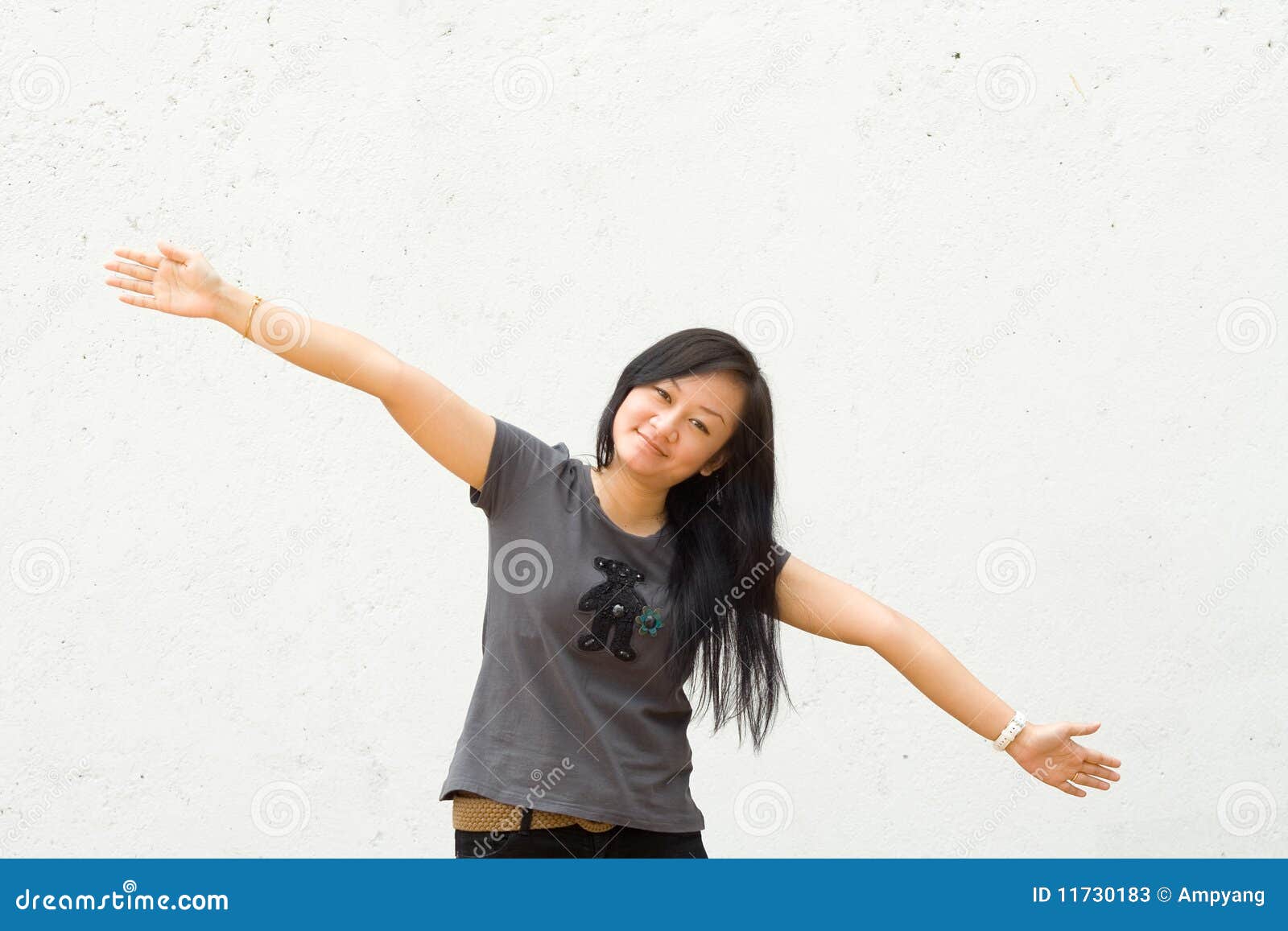 Young Woman with Arms Spread Wide Open Stock Image - Image of asian ...