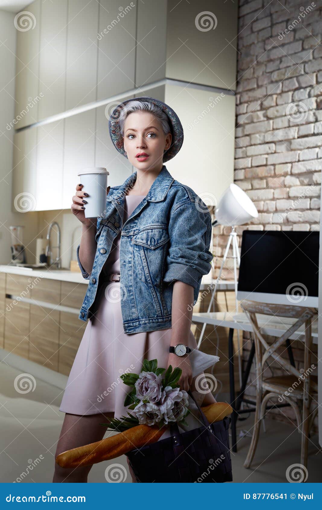 Young Woman Arriving At Home With Bag Stock Image Image Of European