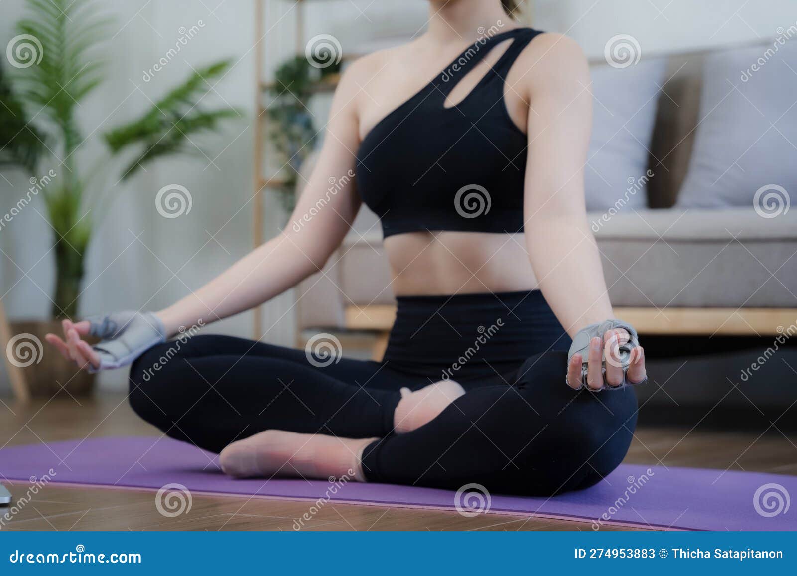 Young Woman Asian Practicing Breathing Exercise Stock Image - Image of ...