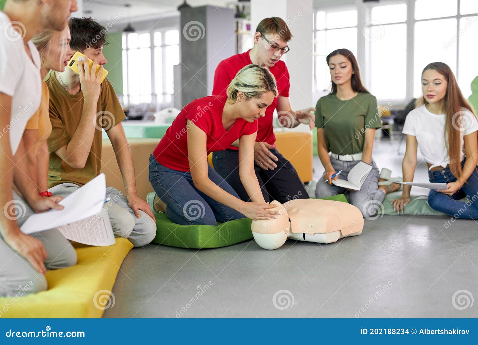 Young Woman Ask Question How To Save Life by Instructor Stock Photo ...