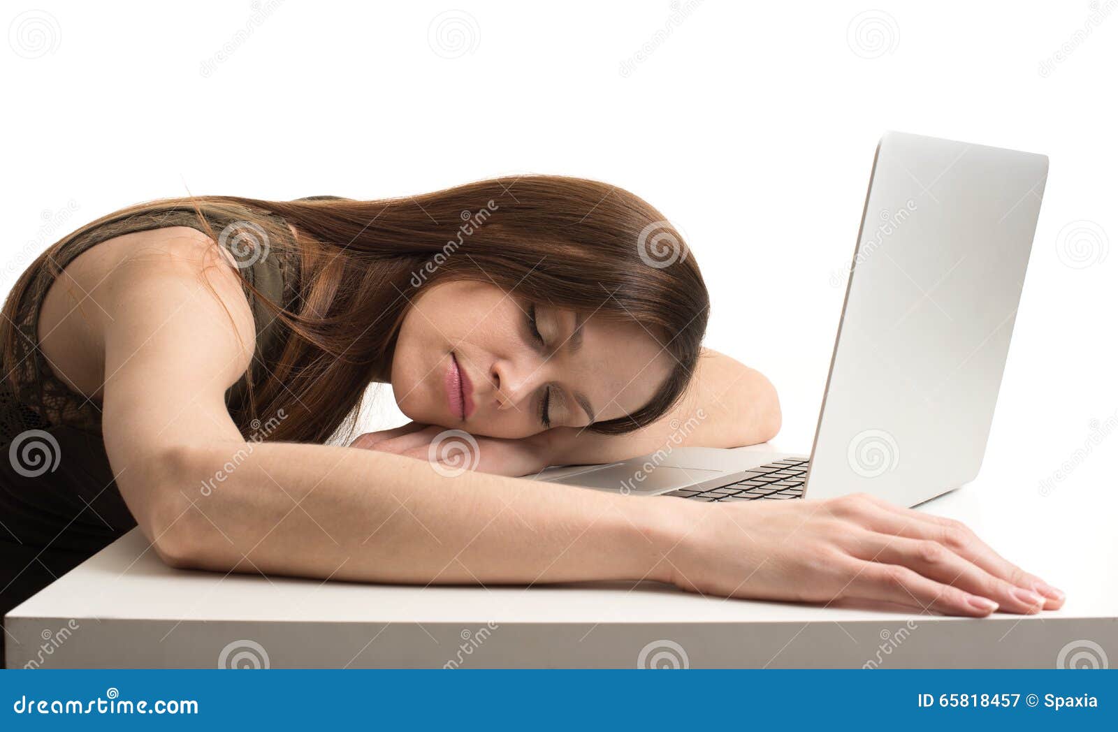 Young Woman Asleep at the Laptop Computer Stock Image - Image of woman ...