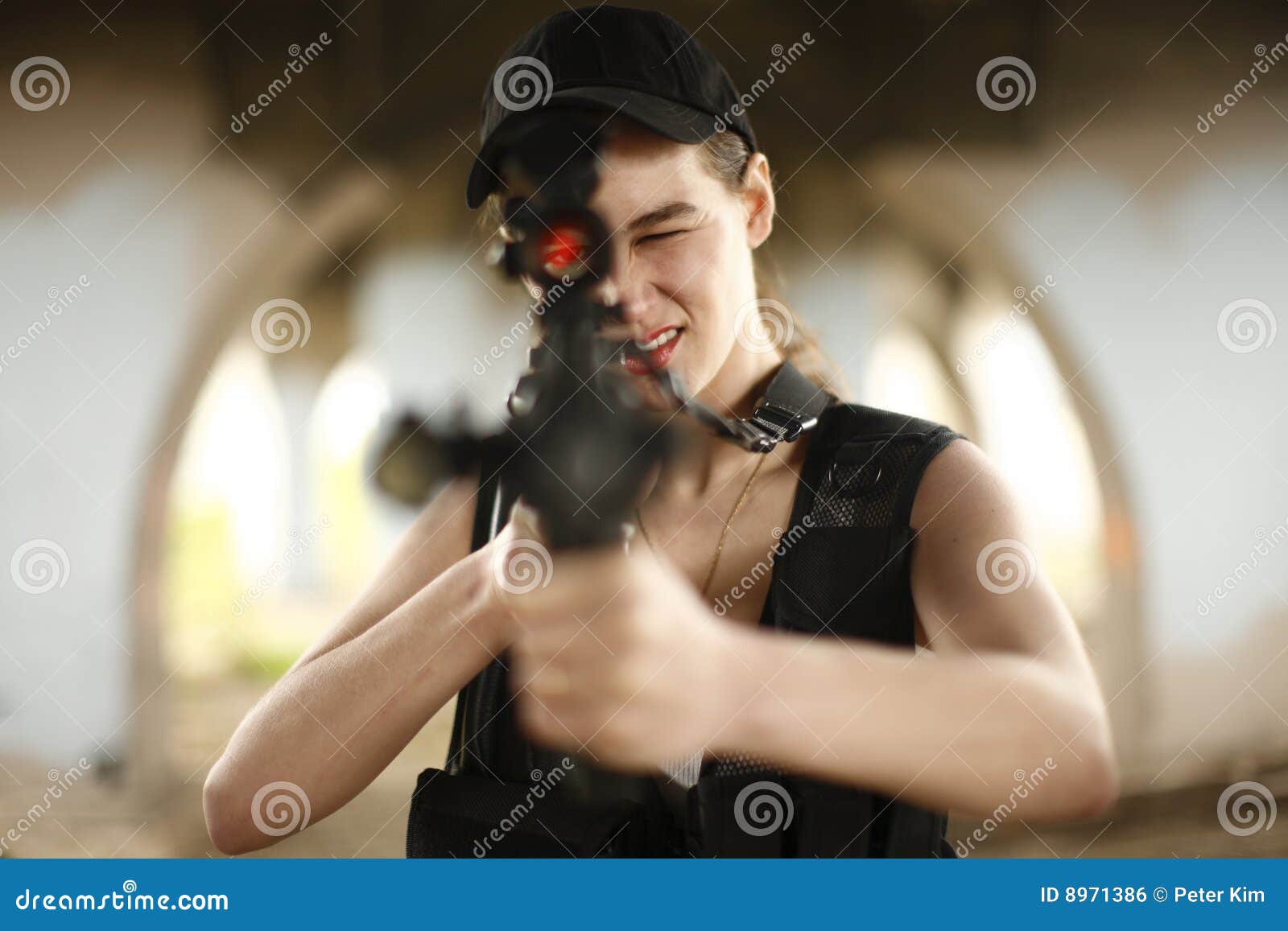 Young Woman with Assault Rifle Stock Photo - Image of rifle, beautiful ...