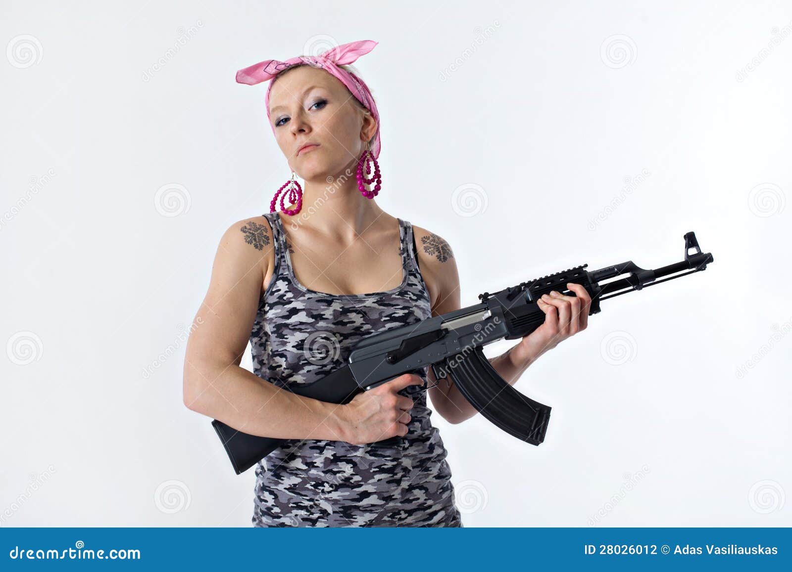 Young Woman with Automatic Rifle Stock Photo - Image of dangerous, ak47 ...