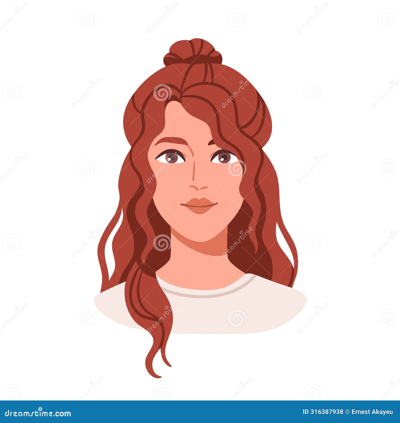 Young Woman Avatar Head Portrait With Curly Hairstyle Modern Female