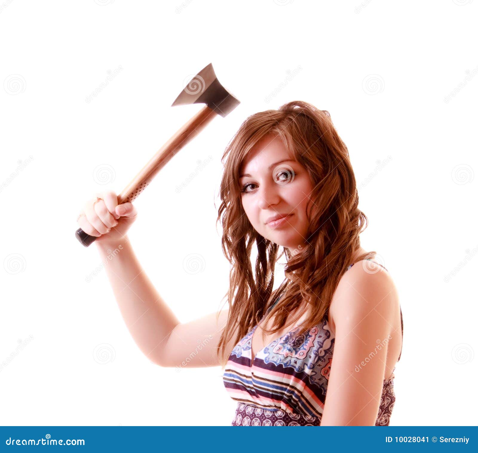 Young Woman with Axe Isolated Stock Image - Image of problem, female ...