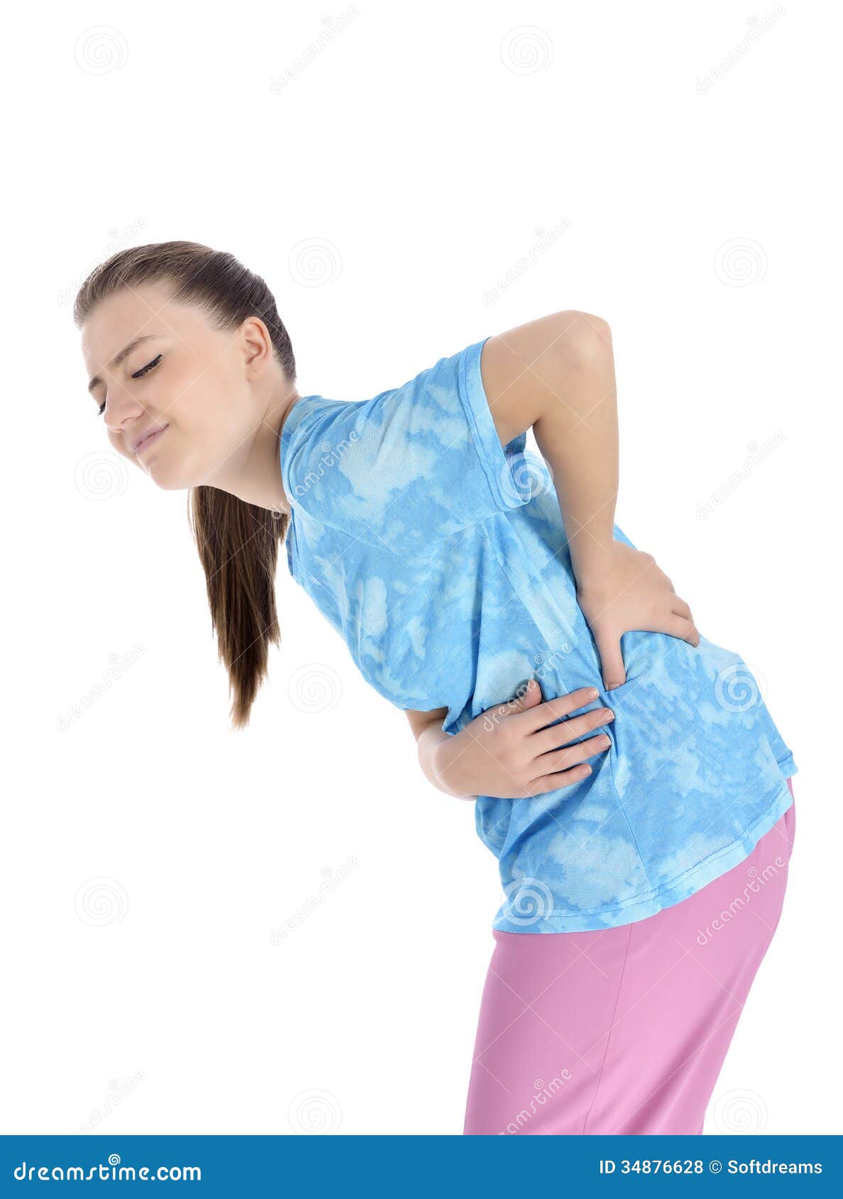 Young woman with backache stock photo. Image of intestine - 34876628