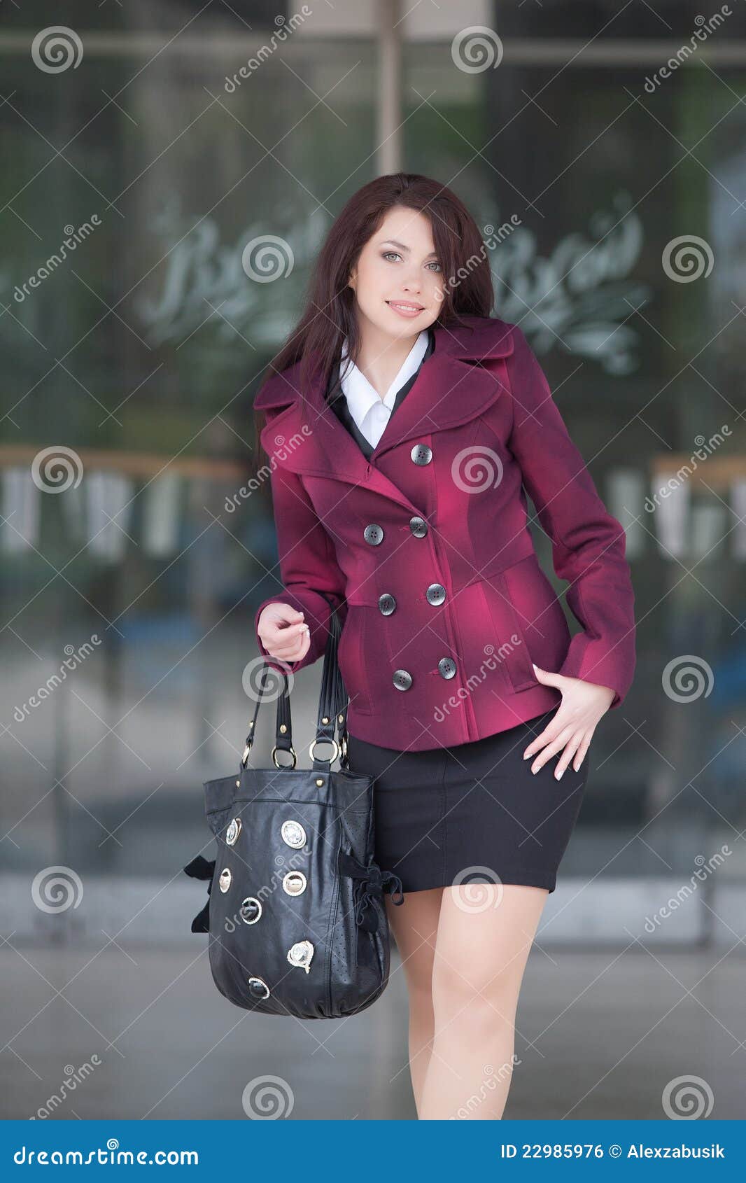 Young Woman on Background of Building Stock Photo - Image of long ...