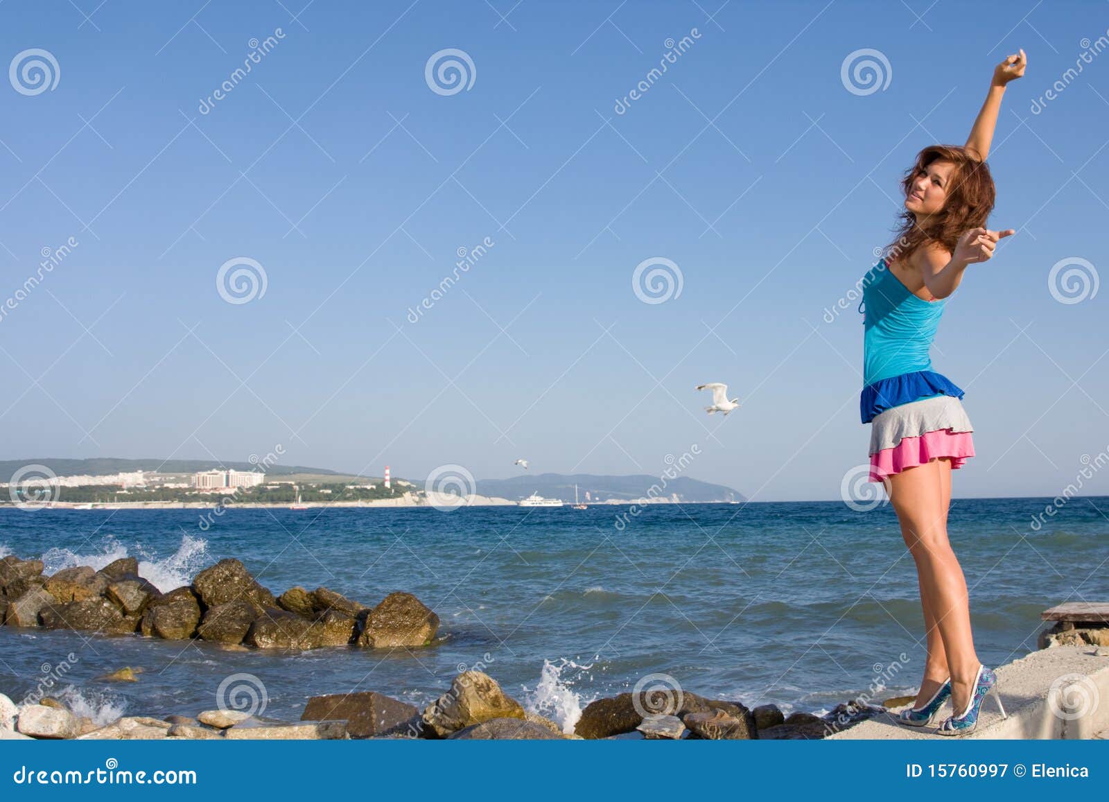 Young Woman on the Background of the Sea Stock Image - Image of freedom ...