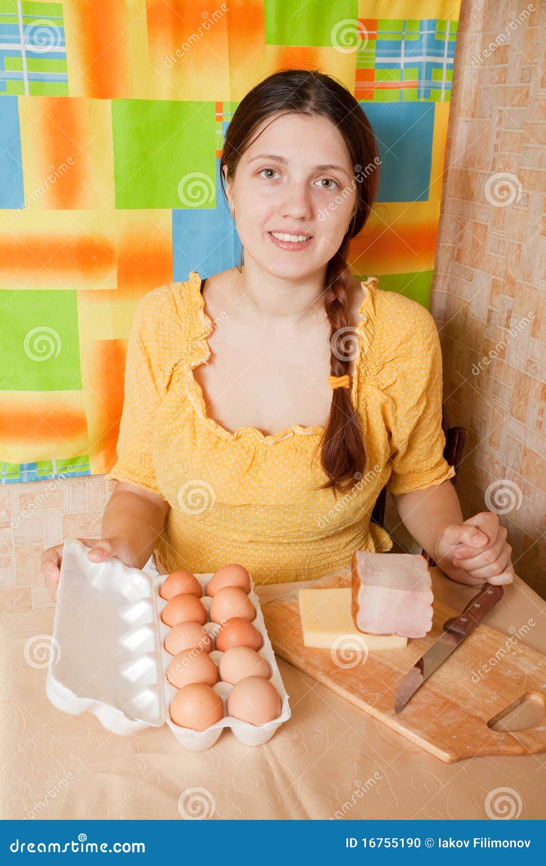 Young Woman with Bacon and Eggs Stock Photo - Image of homework ...