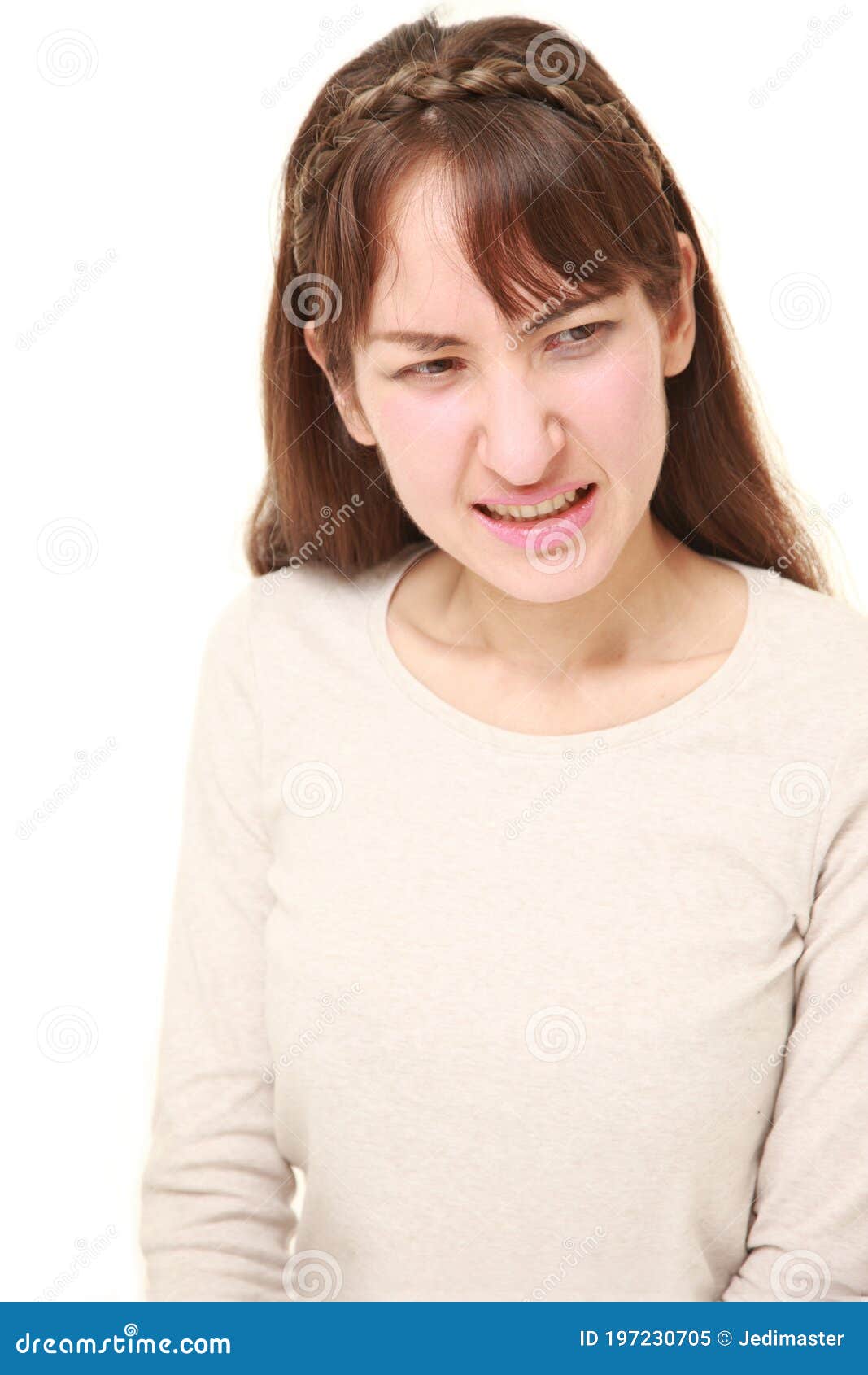 Young woman in a bad mood stock image. Image of white - 197230705