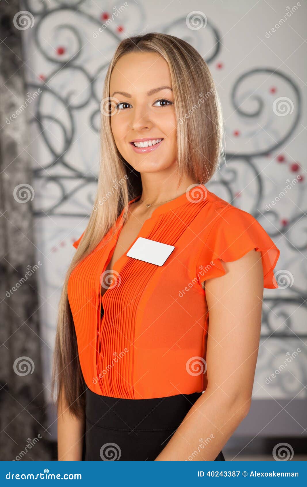 Young woman with badge. stock image. Image of standing - 40243387