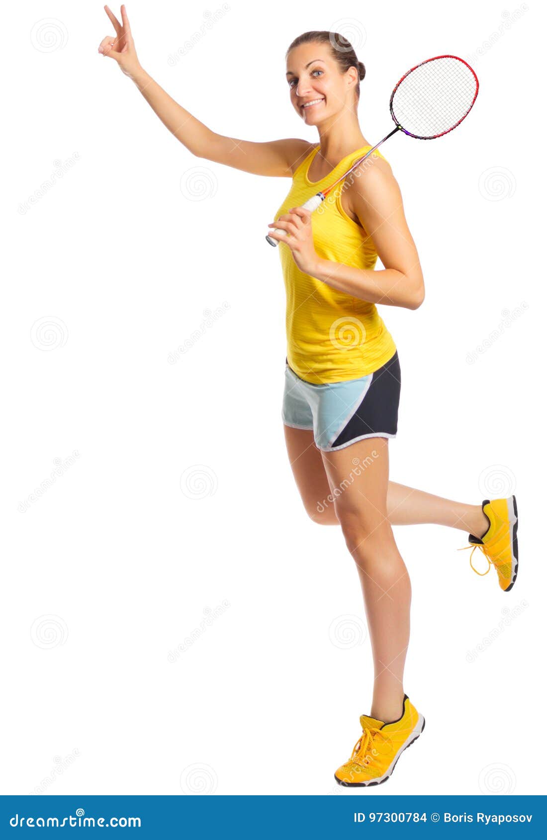 Young Woman Badminton Player Stock Photo - Image of muscular ...