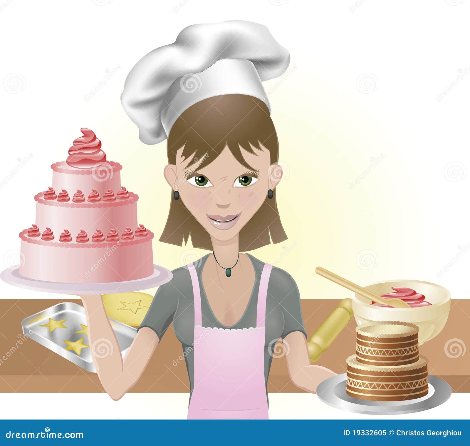 Young Woman Baking a Cakes and Cookies Stock Vector - Illustration of ...